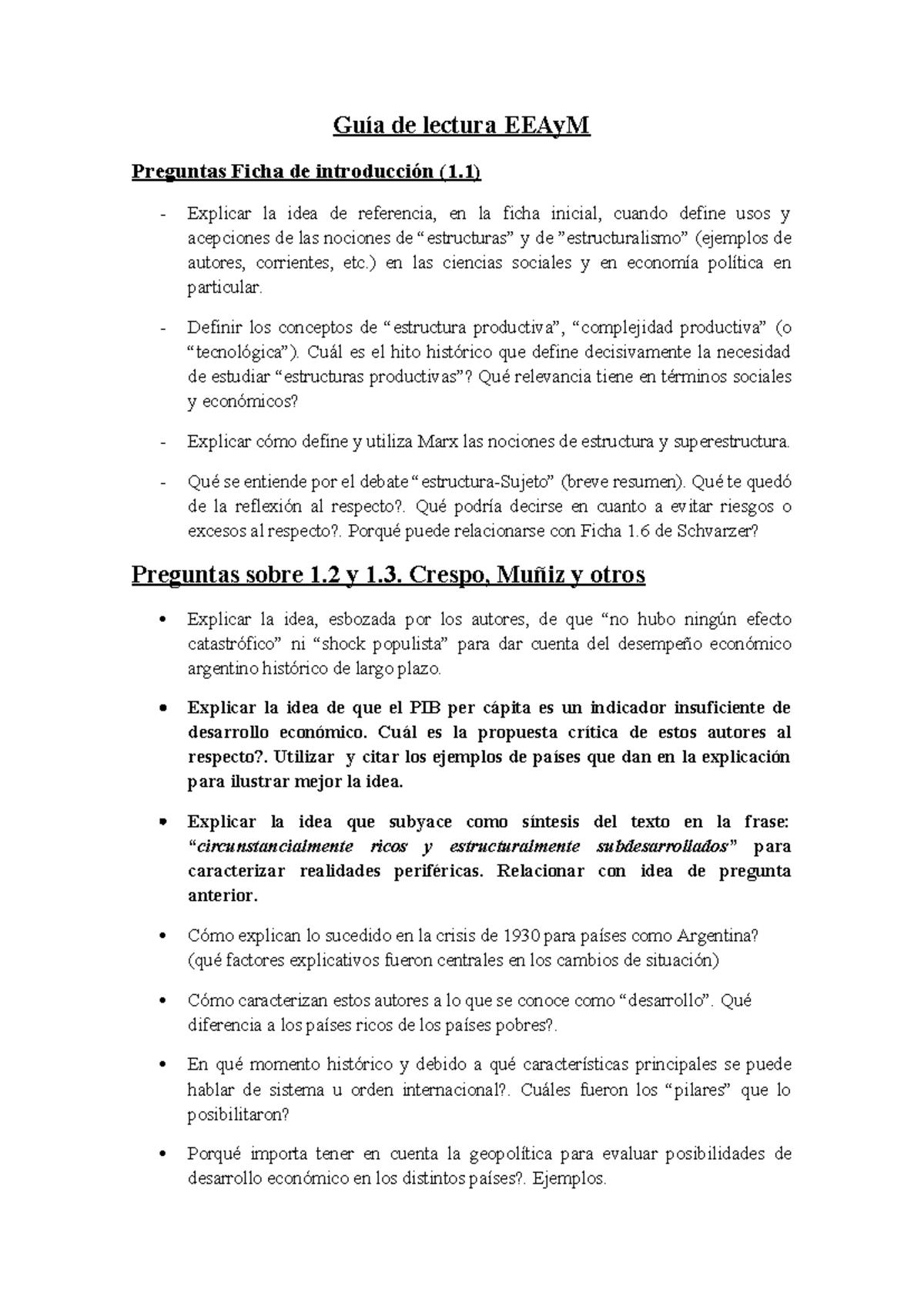 Preguntas Guias 1ER Parcial 2024 CUAT 2 - Guía de lectura EEAyM Preguntas Ficha de introducción ...