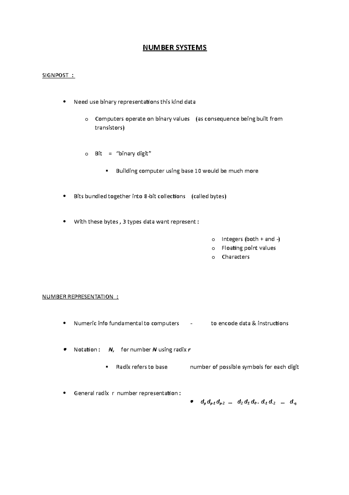 Number Systems - CSC1015F UCT - NUMBER SYSTEMS SIGNPOST : Need use ...