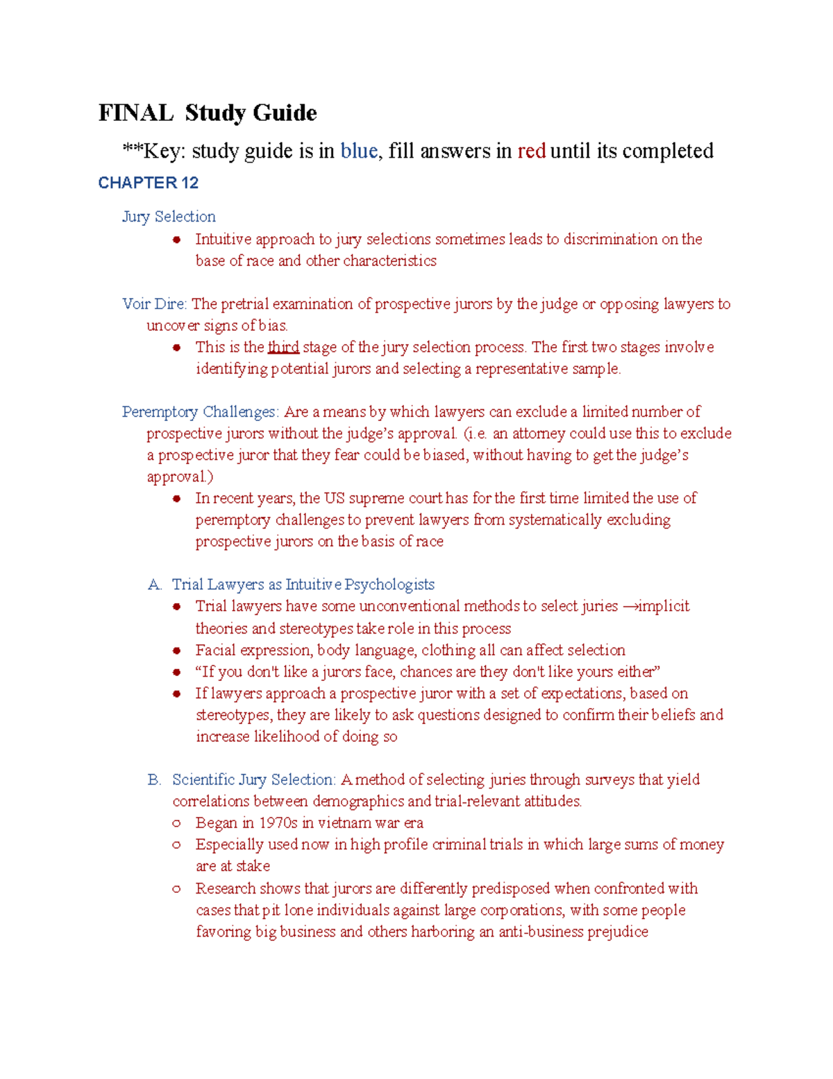 Psych 355 Final study guide - FINAL Study Guide **Key: study guide is ...