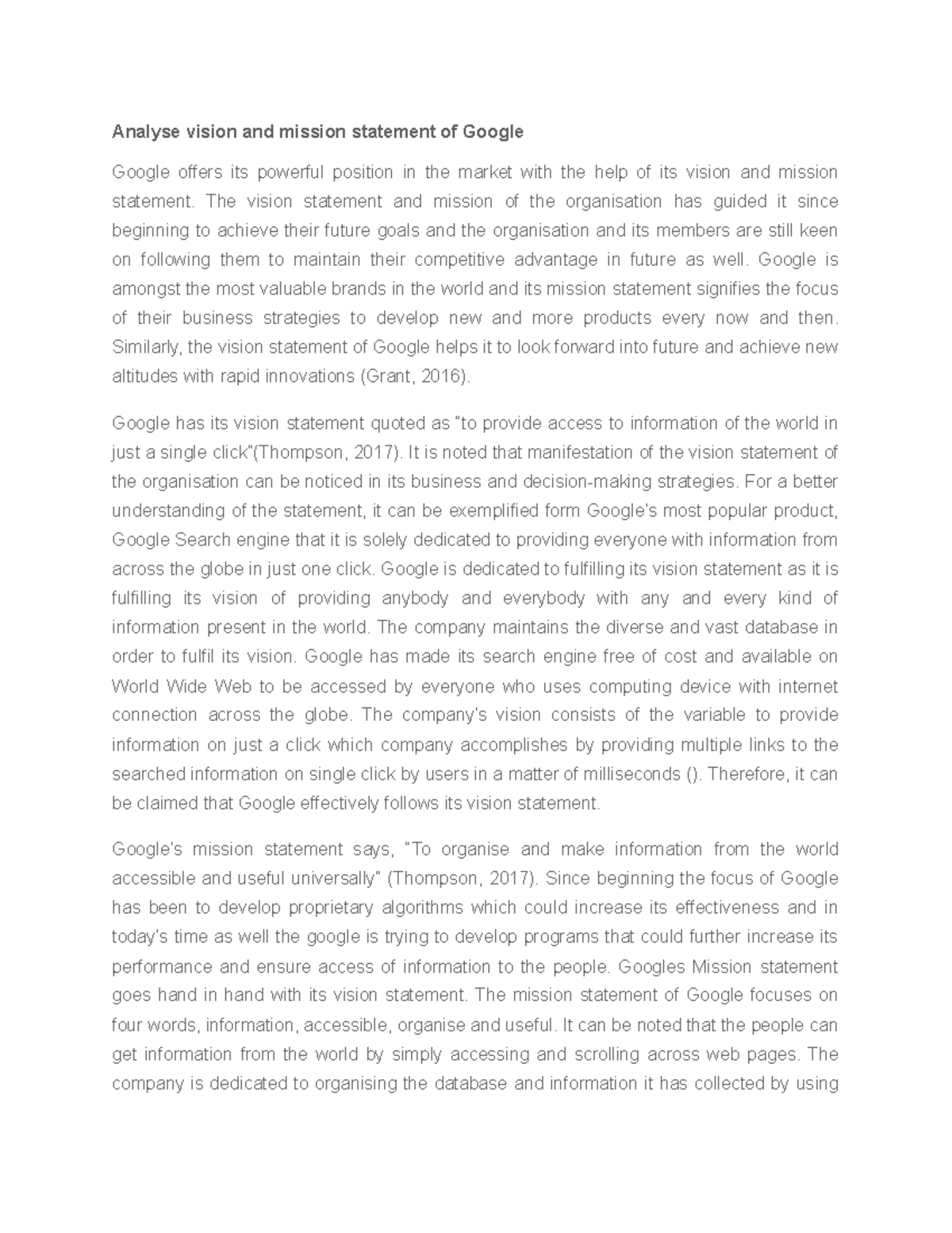Strategy - Analyse vision and mission statement of Google Google offers ...