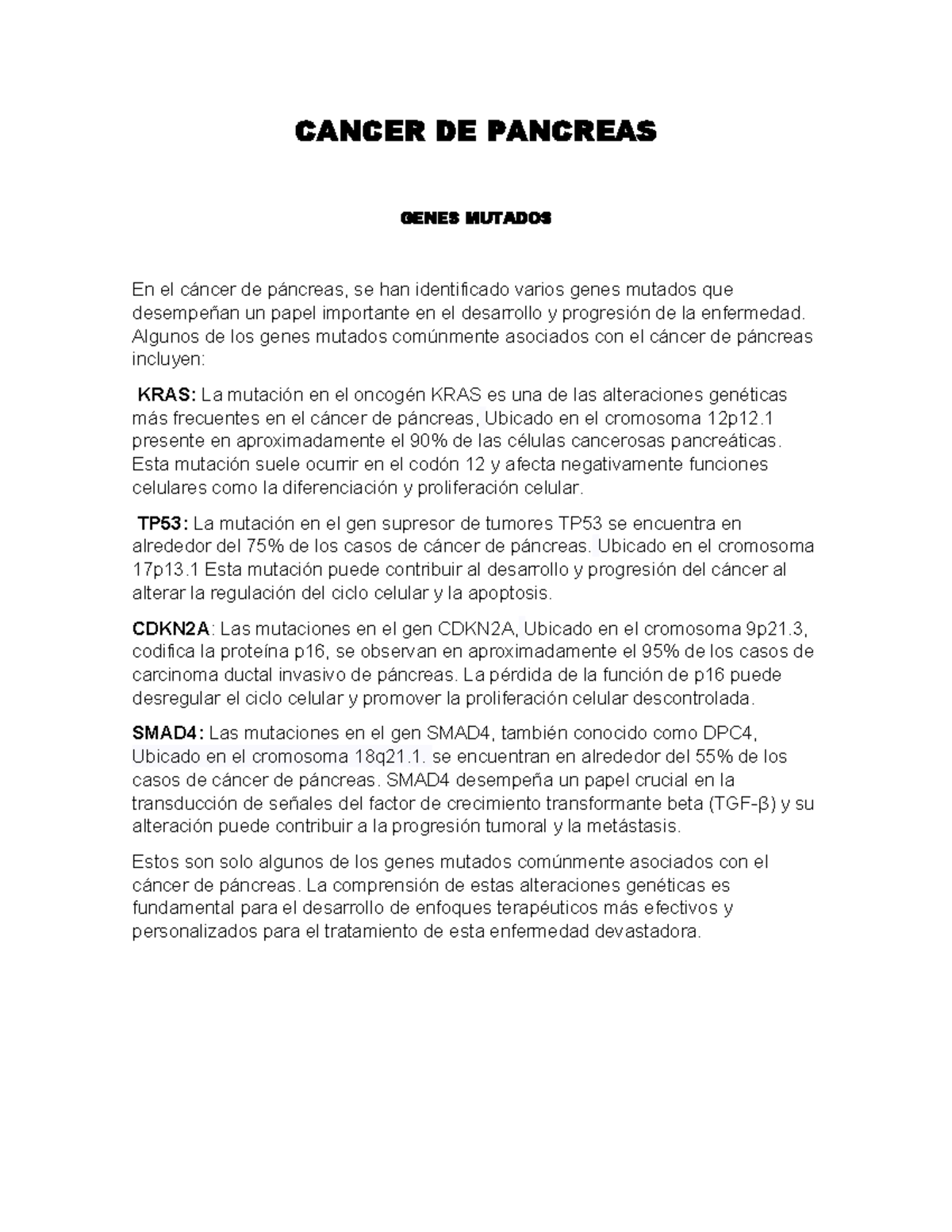 Genetica Cancer DE Pancreas - CANCER DE PANCREAS GENES MUTADOS En el ...