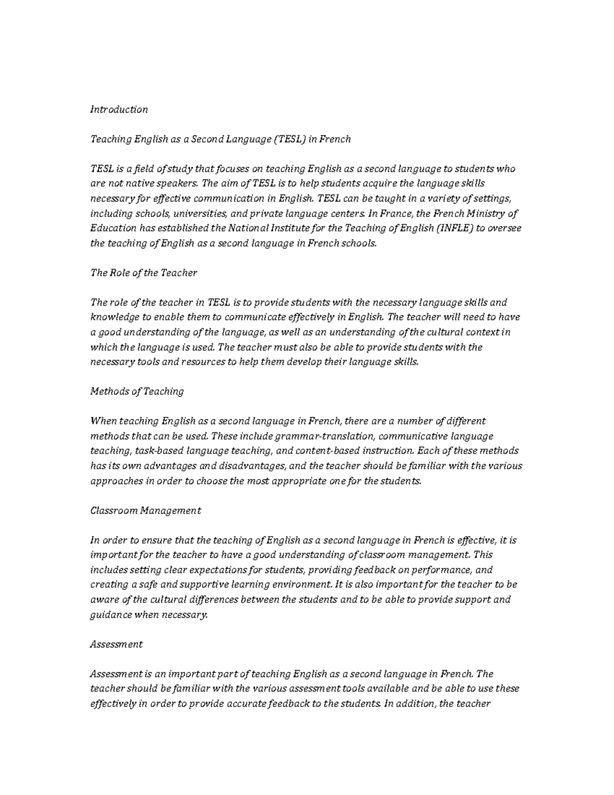 Teaching English as a Second Language Study Notes - Introduction ...