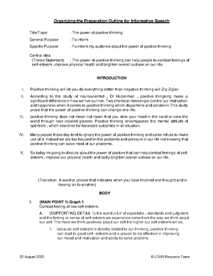 Sample 3- Outline - PREPARATION OUTLINE (INFORMATIVE SPEECH) Name ...