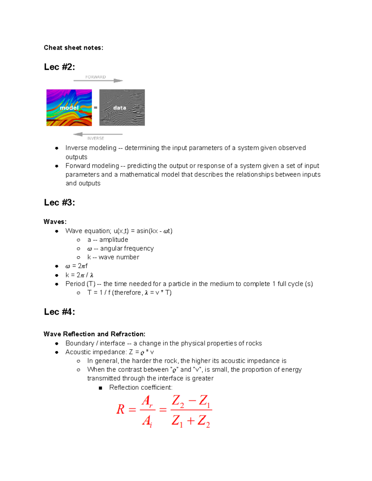 ES 2220 Midterm Content - Cheat sheet notes: Lec #2: Inverse modeling ...