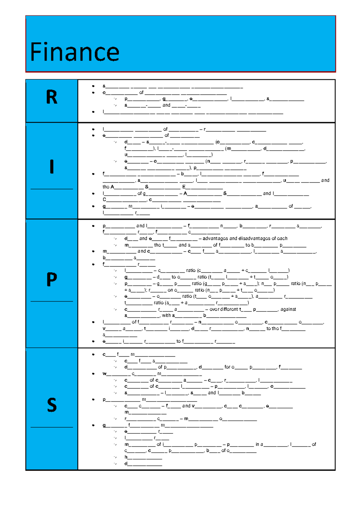 Finance syllabus quiz - Finance R _________ s