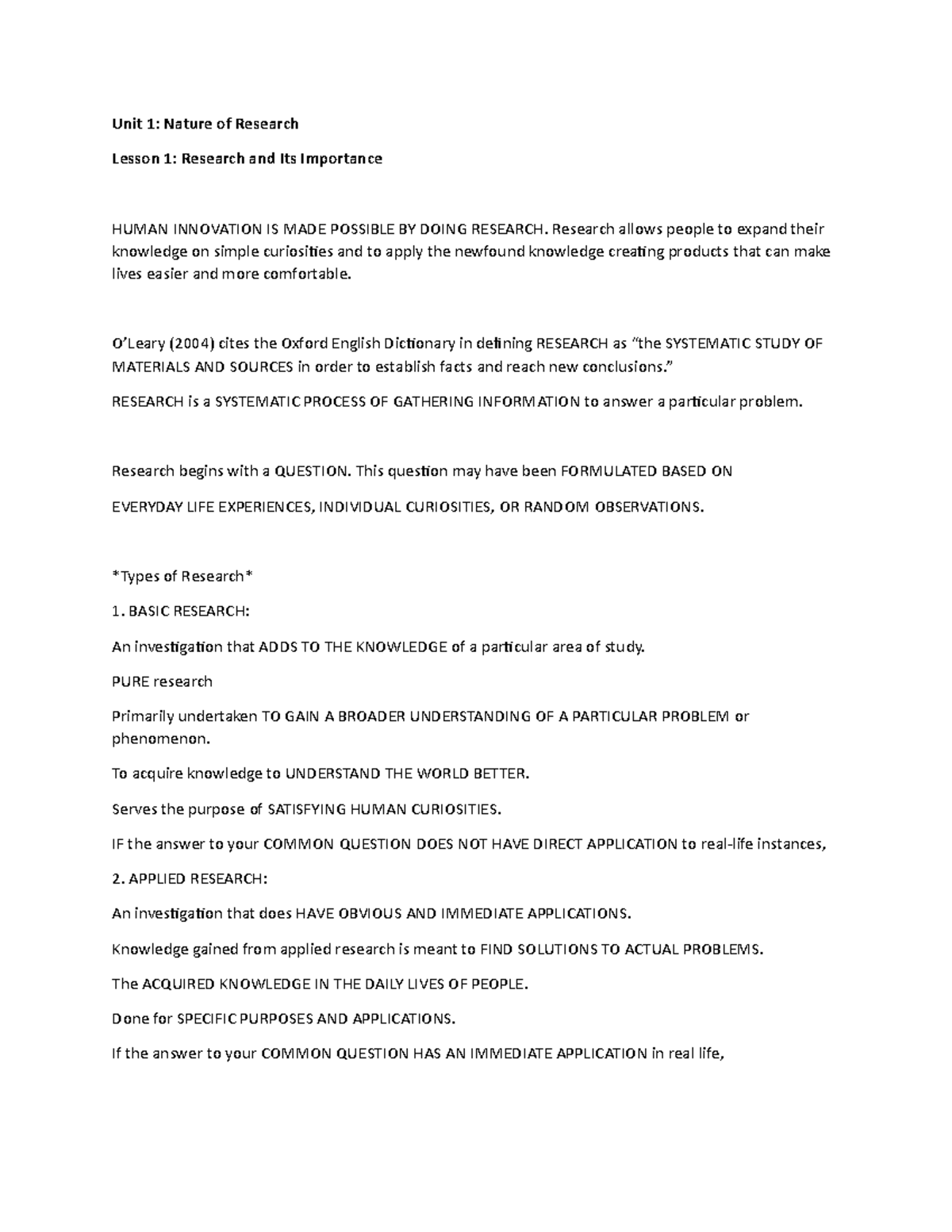 PR1 Reviewer - IT IS WHAT IT IS - Unit 1: Nature of Research Lesson 1 ...