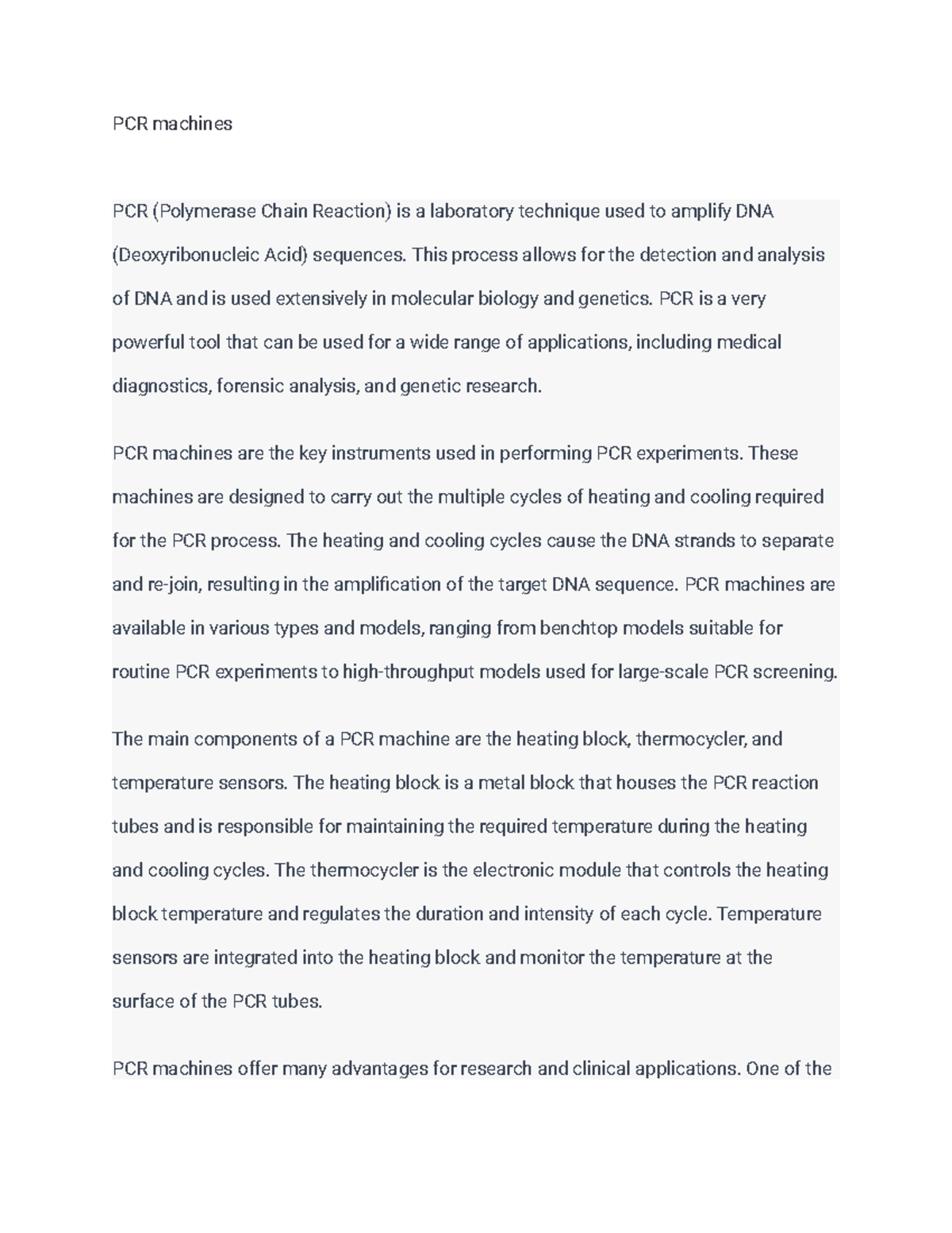 PCR machines - PCR machines PCR (Polymerase Chain Reaction) is a ...