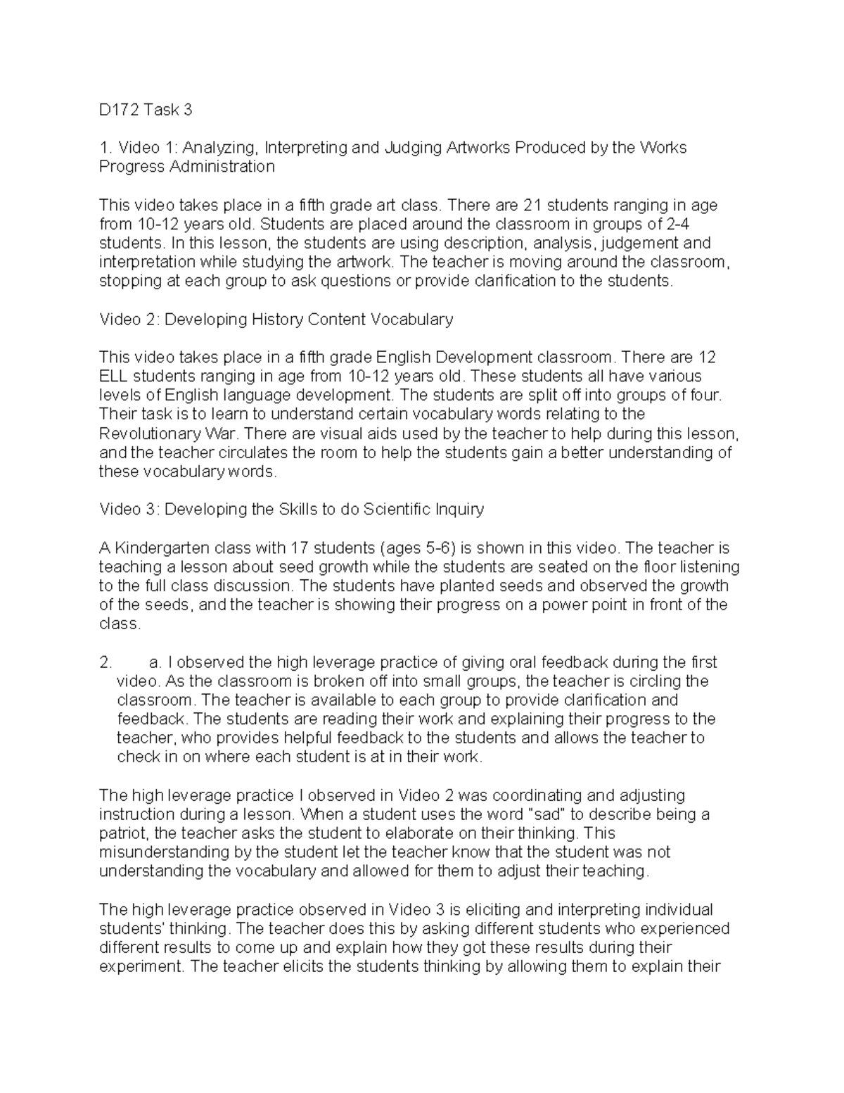 D172 Task 3 Revised - D172 Task 3 Video 1: Analyzing, Interpreting and Judging Artworks Produced ...