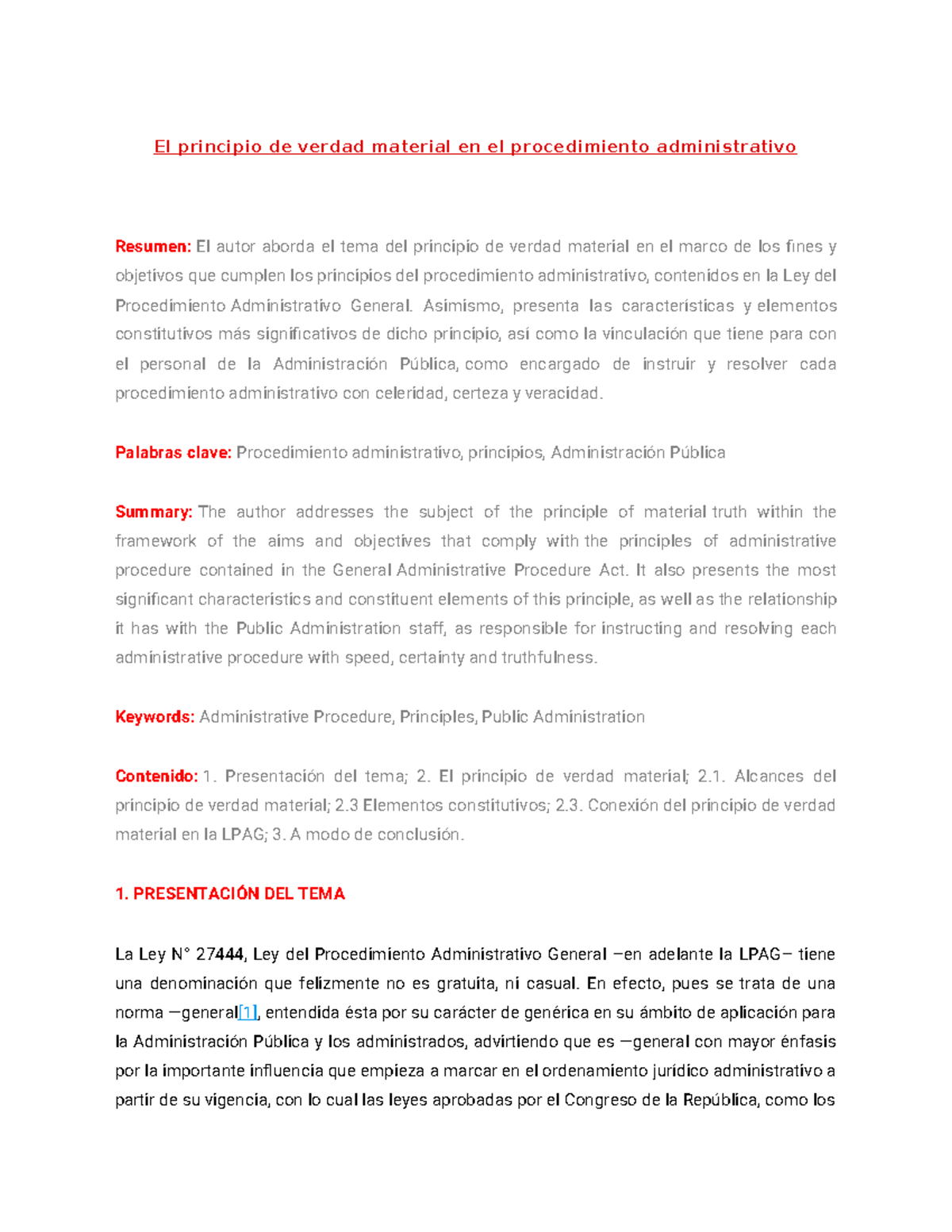 El principio de verdad material en el procedimiento administrativo - Asimismo, presenta las ...