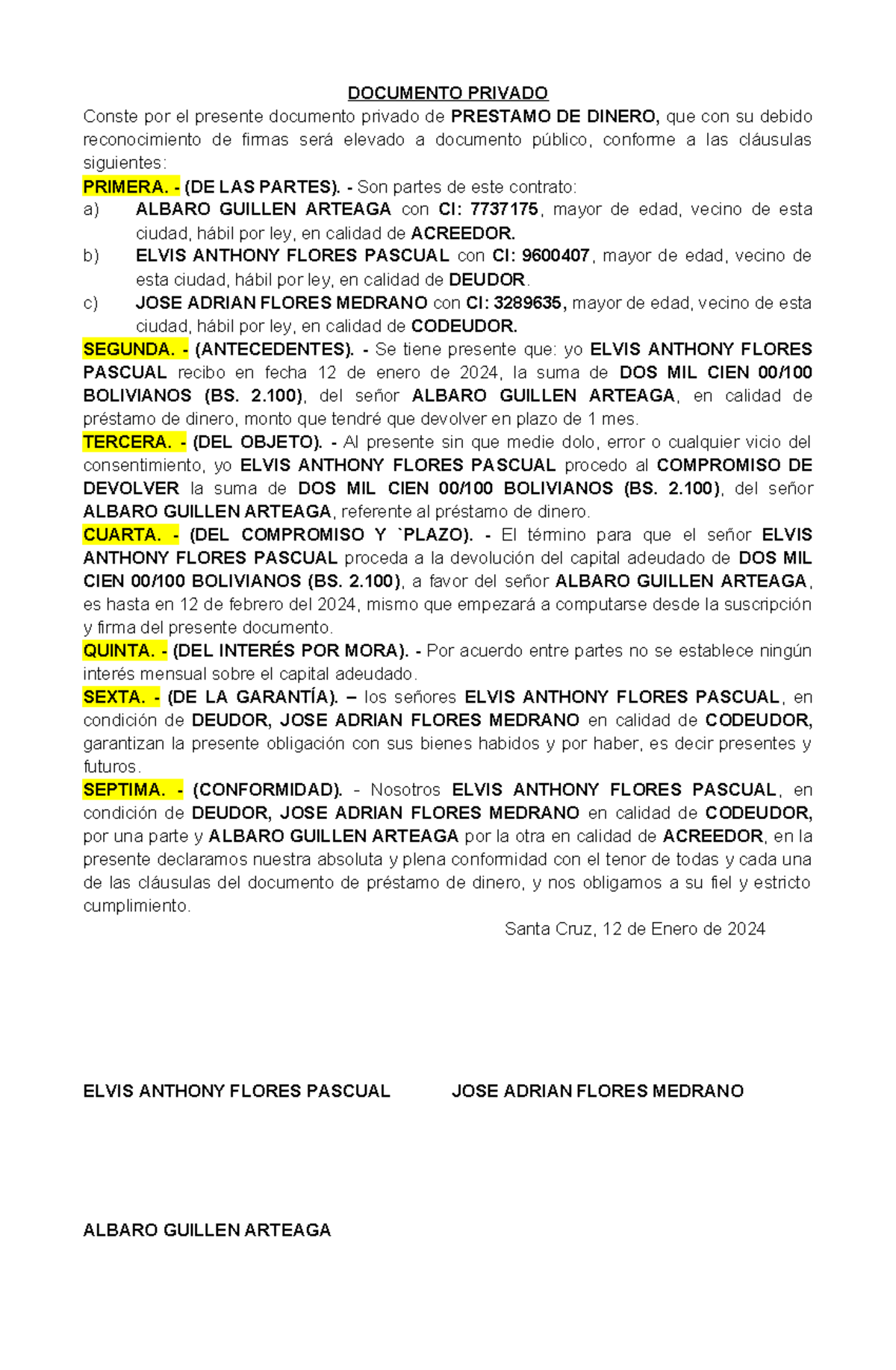 contrato de anticretico entre partes de un bien inmueble - DOCUMENTO ...