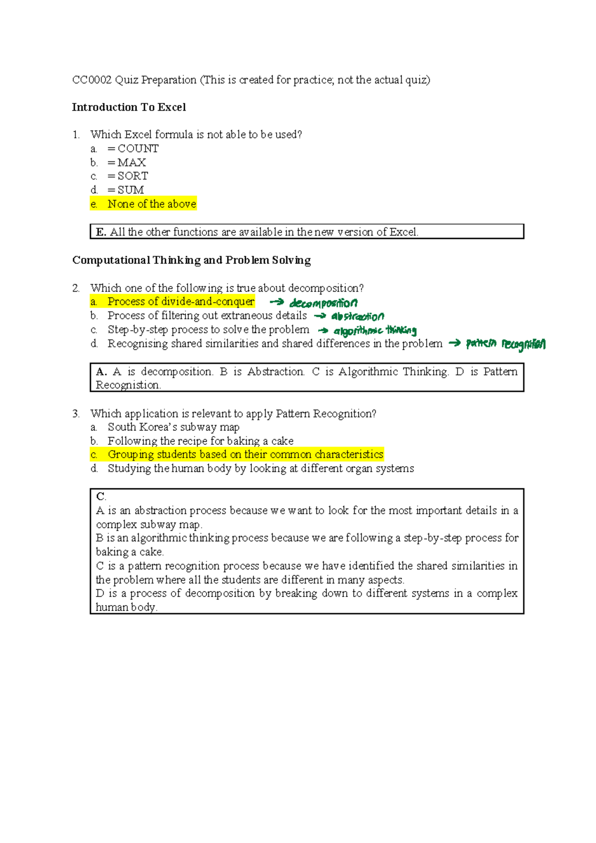 CC0002 Quiz PREP Solutions - CC0002 Quiz Preparation (This is created for practice; not the ...