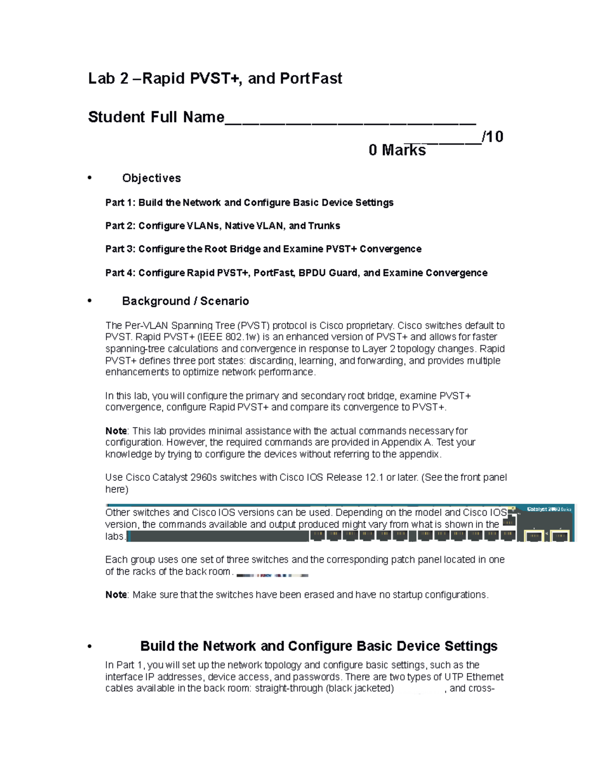 CSN205 Lab 2 2022 - lab - Lab 2 –Rapid PVST+, and PortFast Student Full - Studocu
