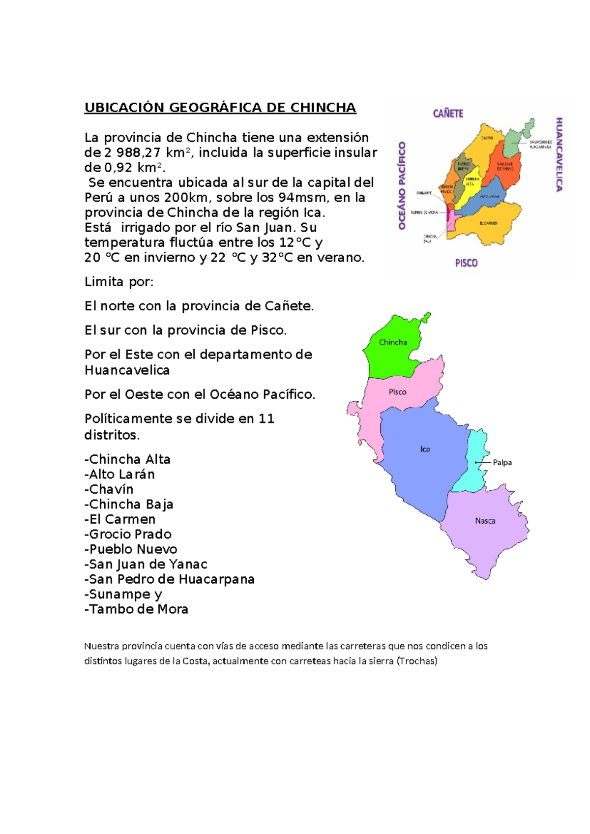 Ficha de la ubicación de Chincha - UBICACIÓN GEOGRÁFICA DE CHINCHA La ...