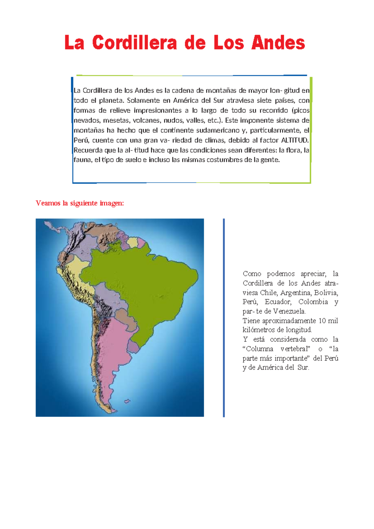 Ficha DE Aplicacion - Cordillera DE LOS Andes - La Cordillera de Los ...