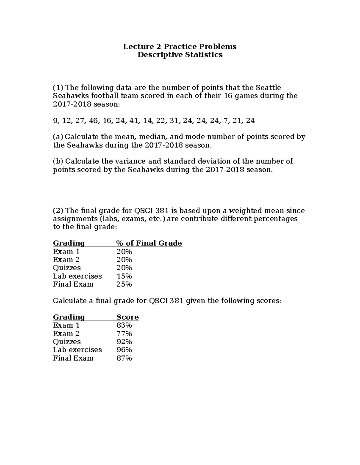 Lecture 2 Practice Problems - Lecture 2 Practice Problems Descriptive ...