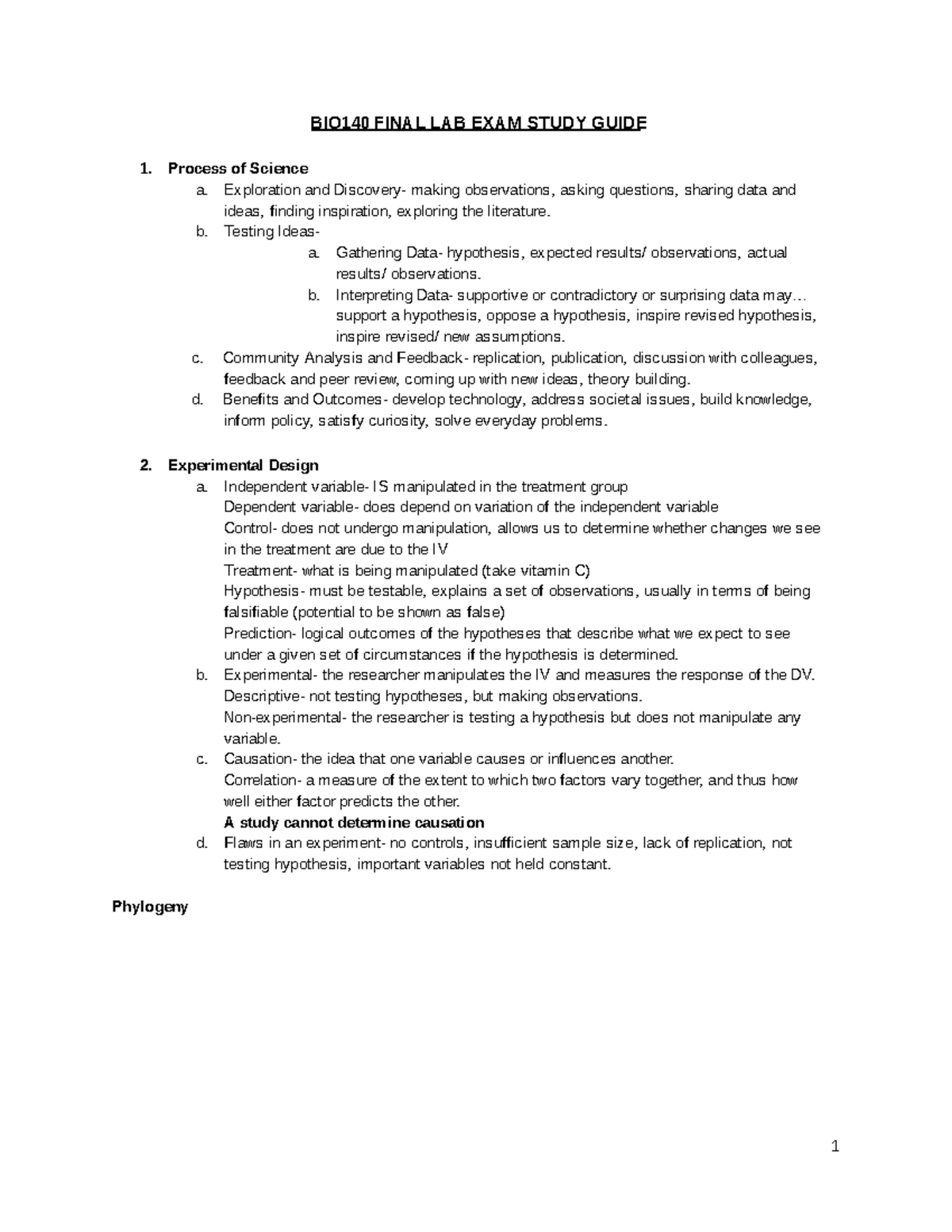 BIO 140 Lab final - BIO140 FINAL LAB EXAM STUDY GUIDE Process of ...