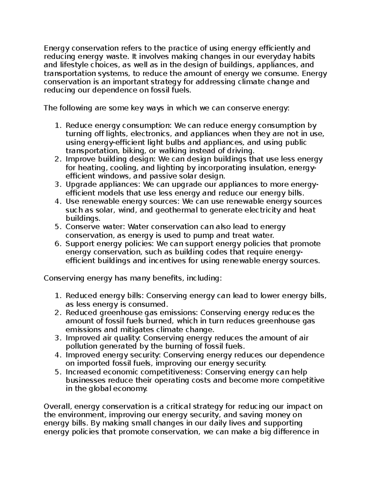 Energy Conservation - It involves making changes in our everyday habits ...