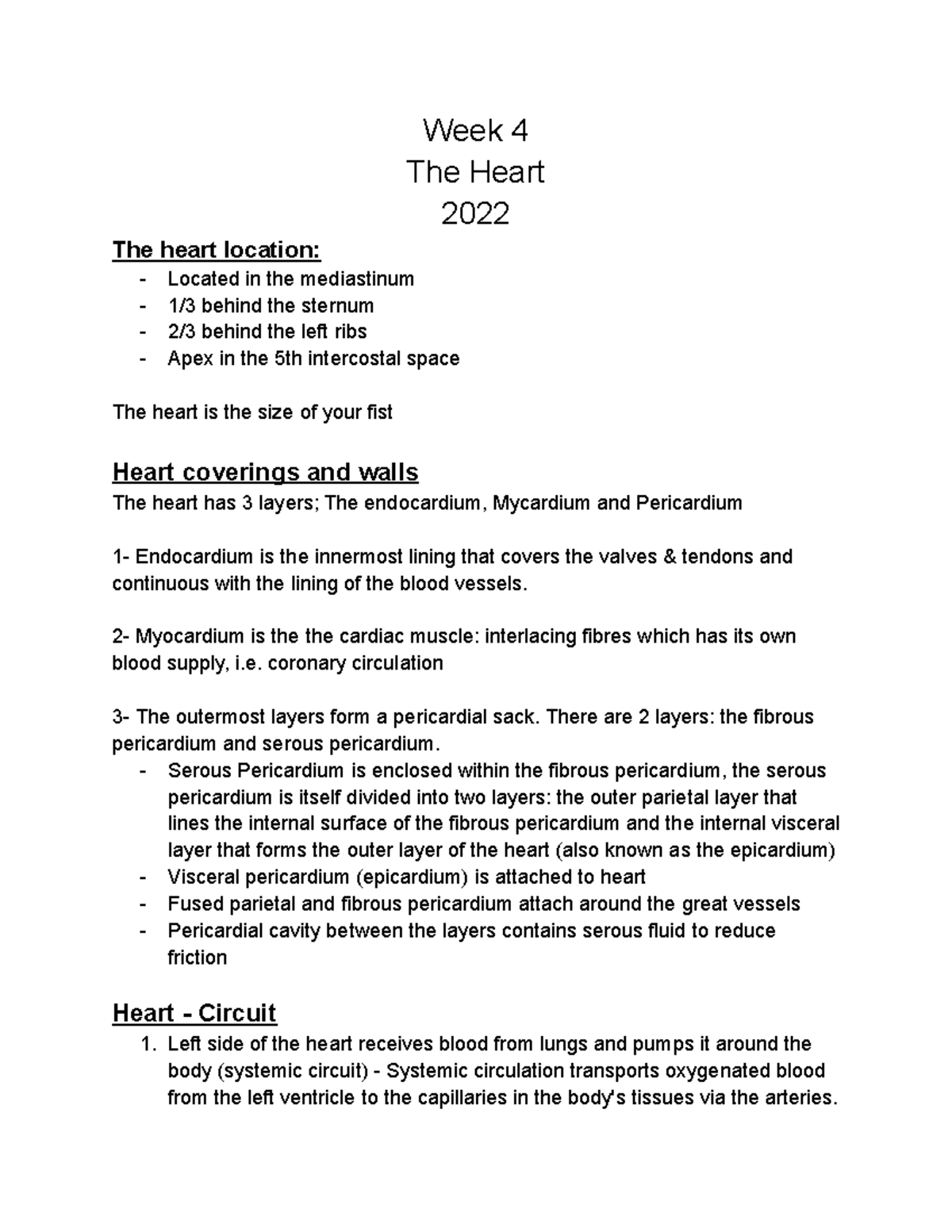 Week 6 -Heart - Introduction to the cardiovascular system, just some ...
