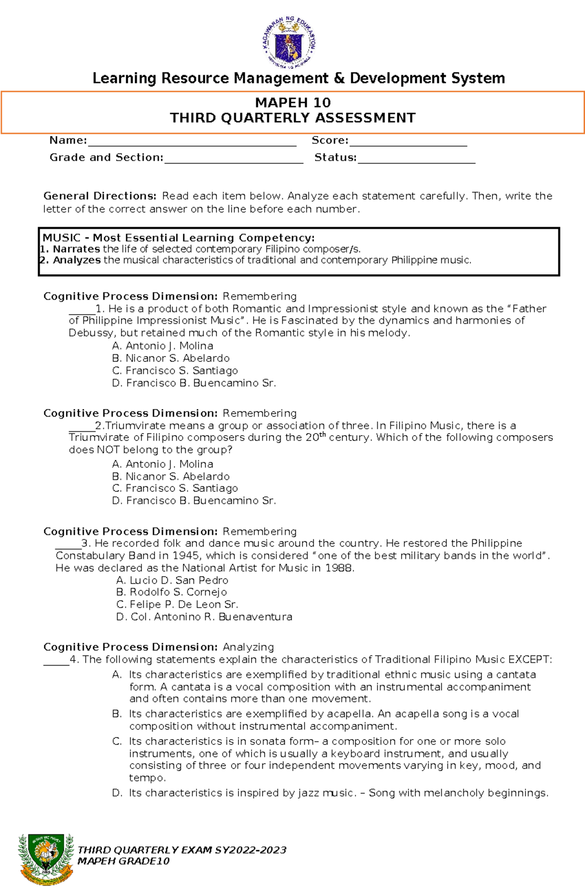 3rd-quarter-exam - Hhbbb - Learning Resource Management & Development ...