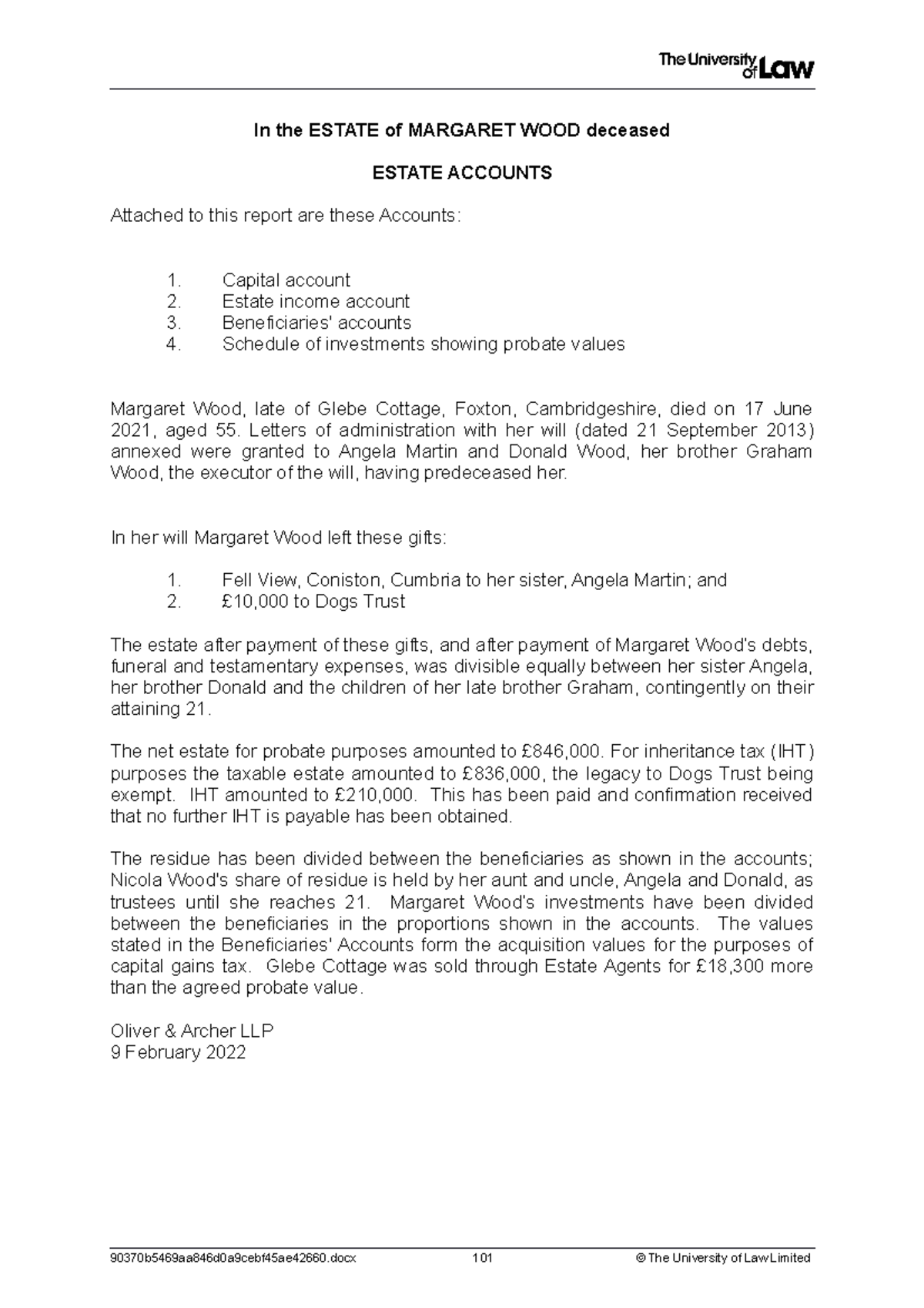 wills 02 ce02 estate accounts - In the ESTATE of MARGARET WOOD deceased ...