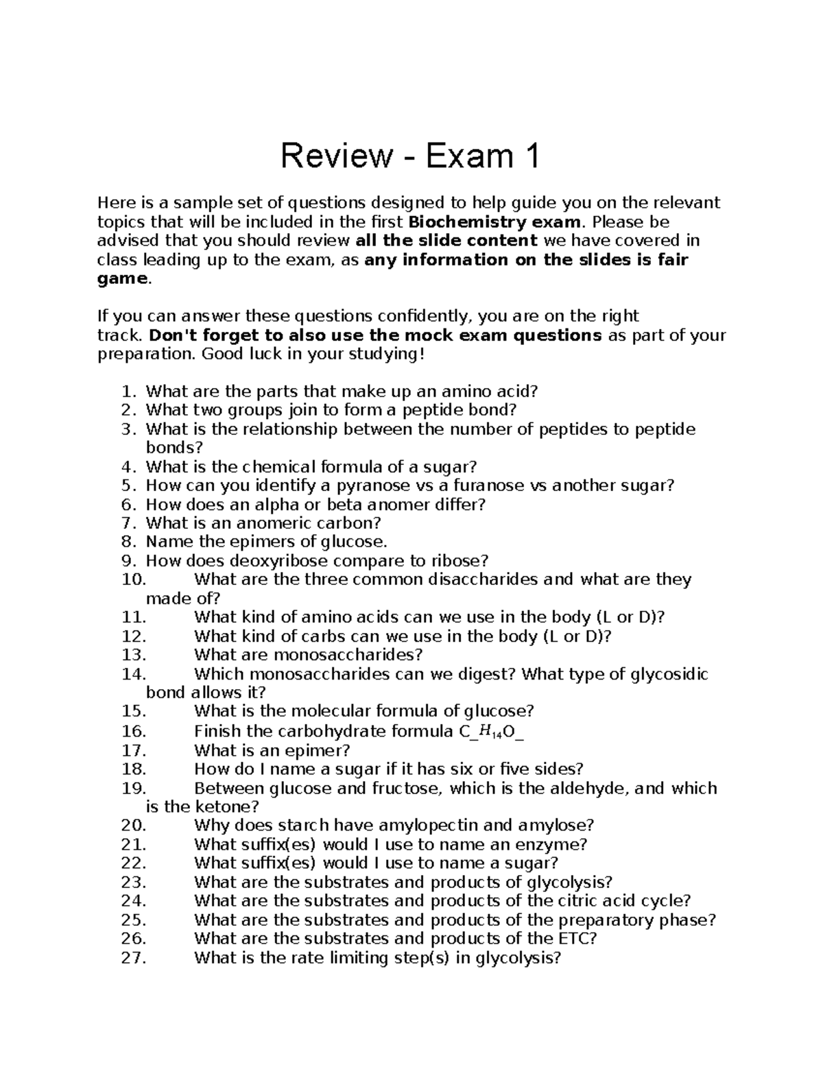 Review Exam1 - Exam one study guide - Review - Exam 1 Here is a sample ...