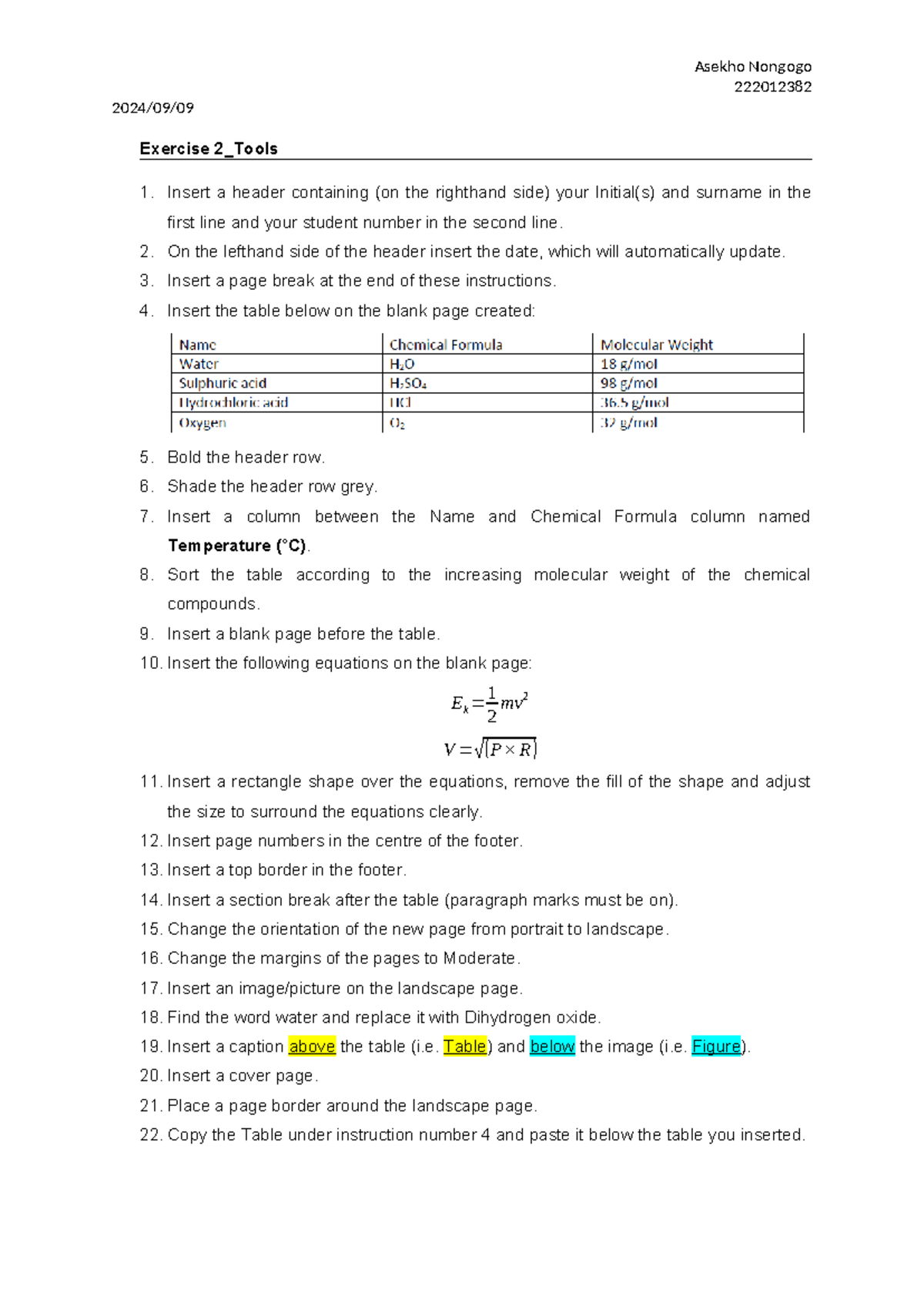 2. Class Exercise 2 Tools 26 - 222012382 2024/09/ Exercise 2_Tools 1. Insert a header containing ...
