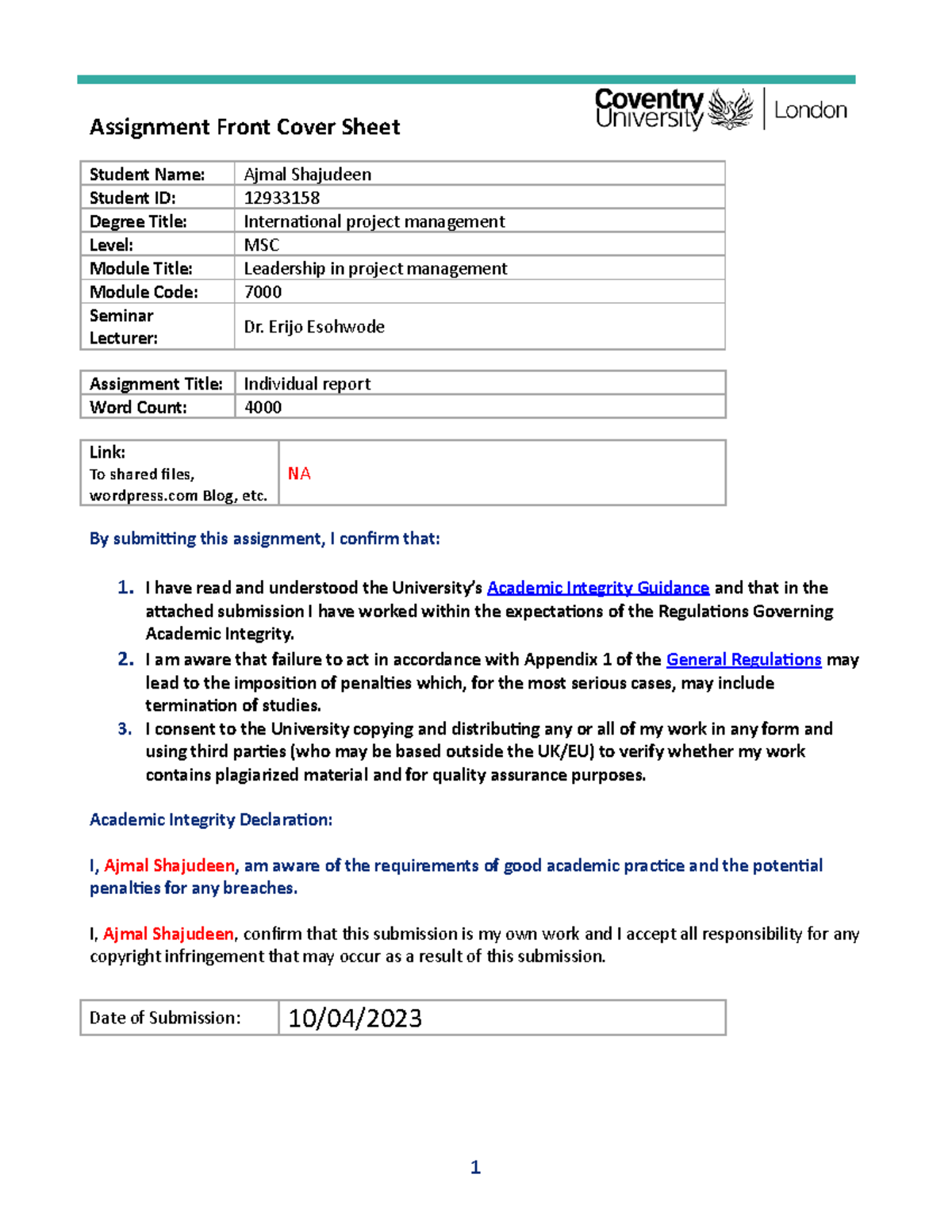Final assesment - Assignment based on leadership in Project management ...