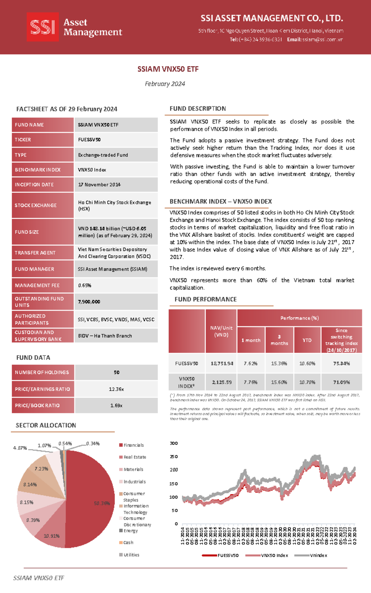 Báo cáo VN50 ETF-EN-T02 2024 - SSIAM VNX50 ETF February 2024 FACTSHEET AS OF 29 February 2024 ...