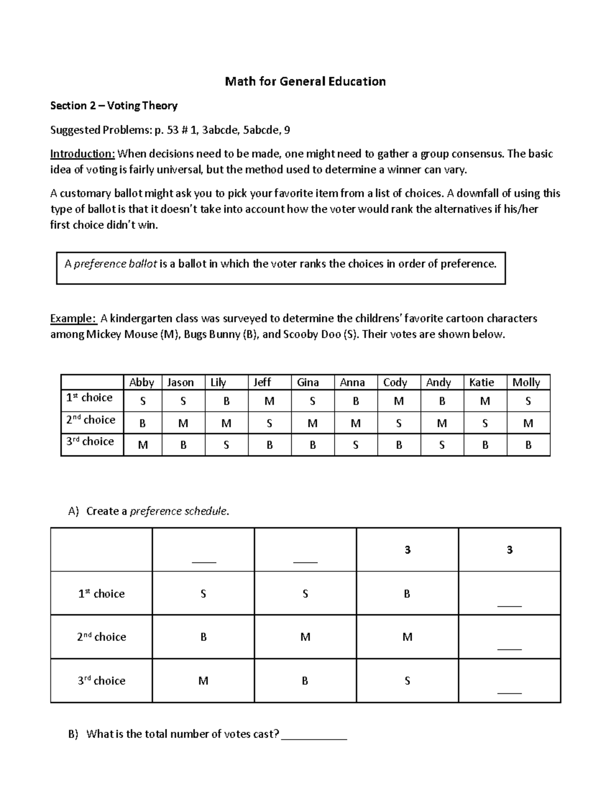 Math Gen Ed - Section 2 Complete Notes with hw - Voting Theory - Math ...