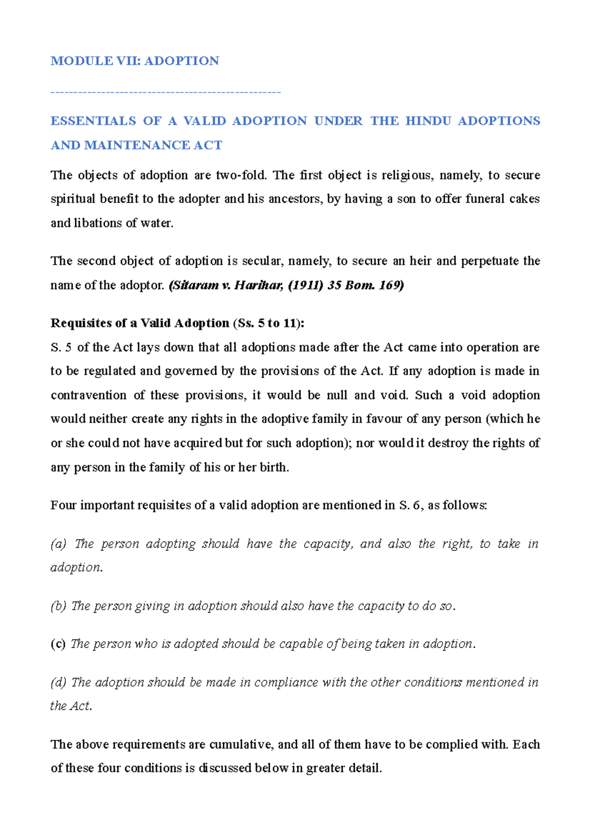 Essential of valid adoption - MODULE VII: ADOPTION - ESSENTIALS OF A ...