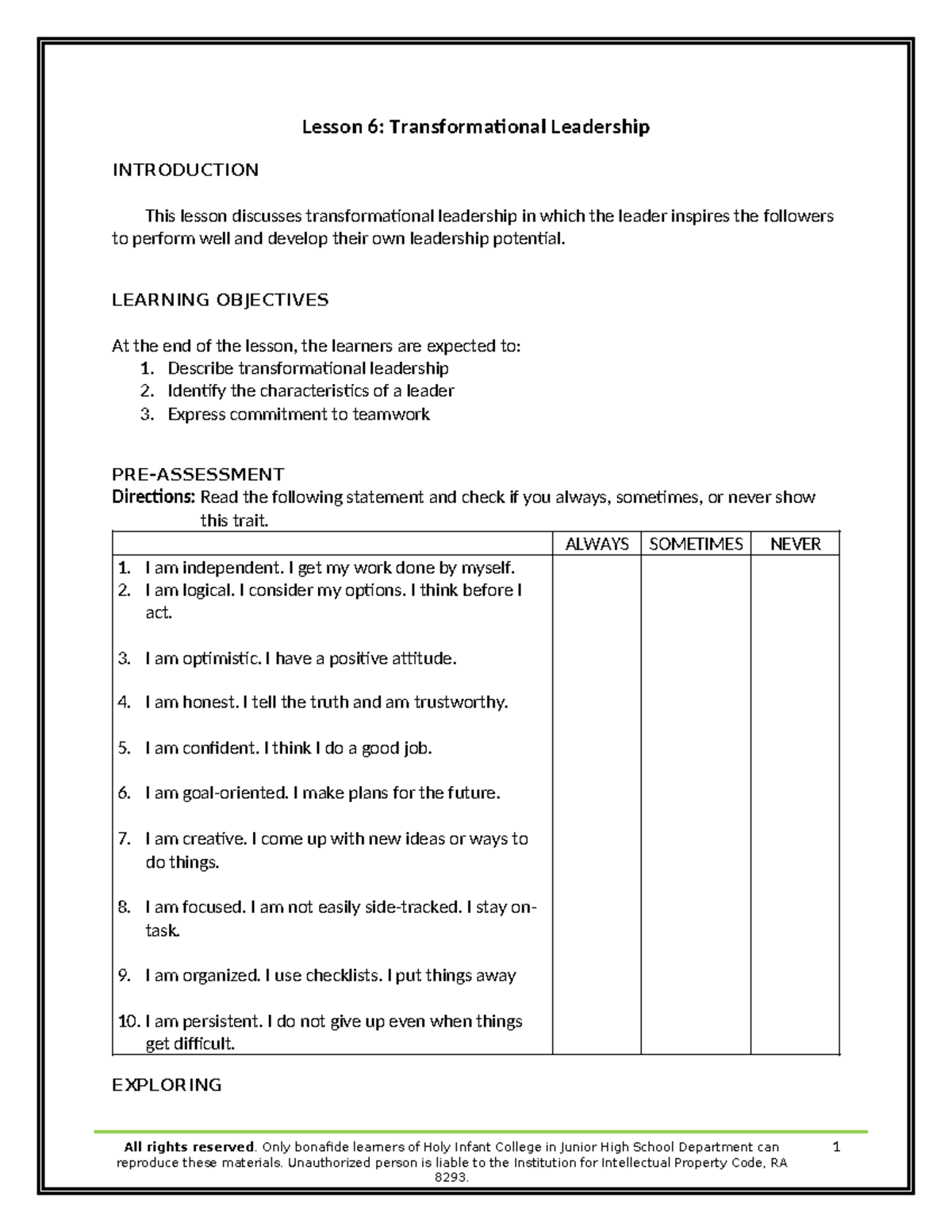 Lesson-6- Leadership - All rights reserved. Only bonafide learners of ...