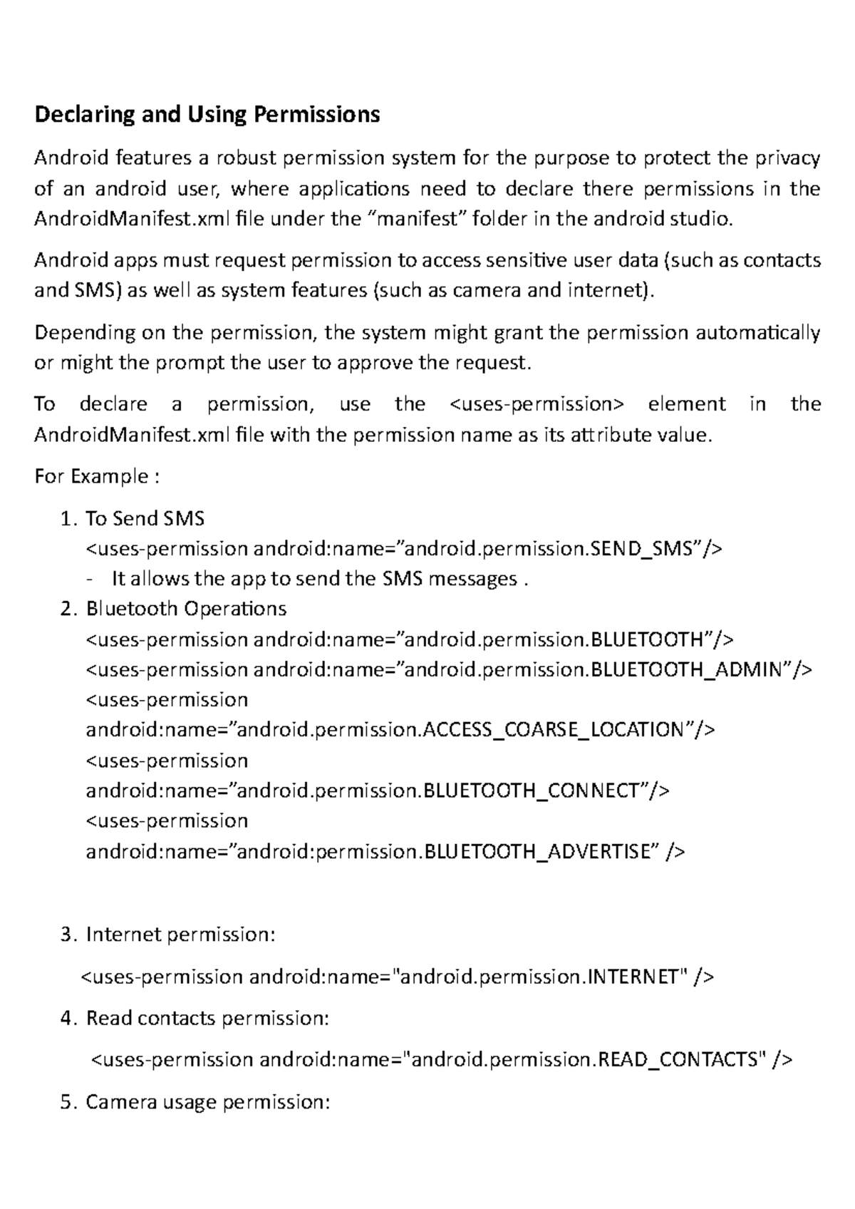 Print MAD Notes - Declaring and Using Permissions Android features a ...