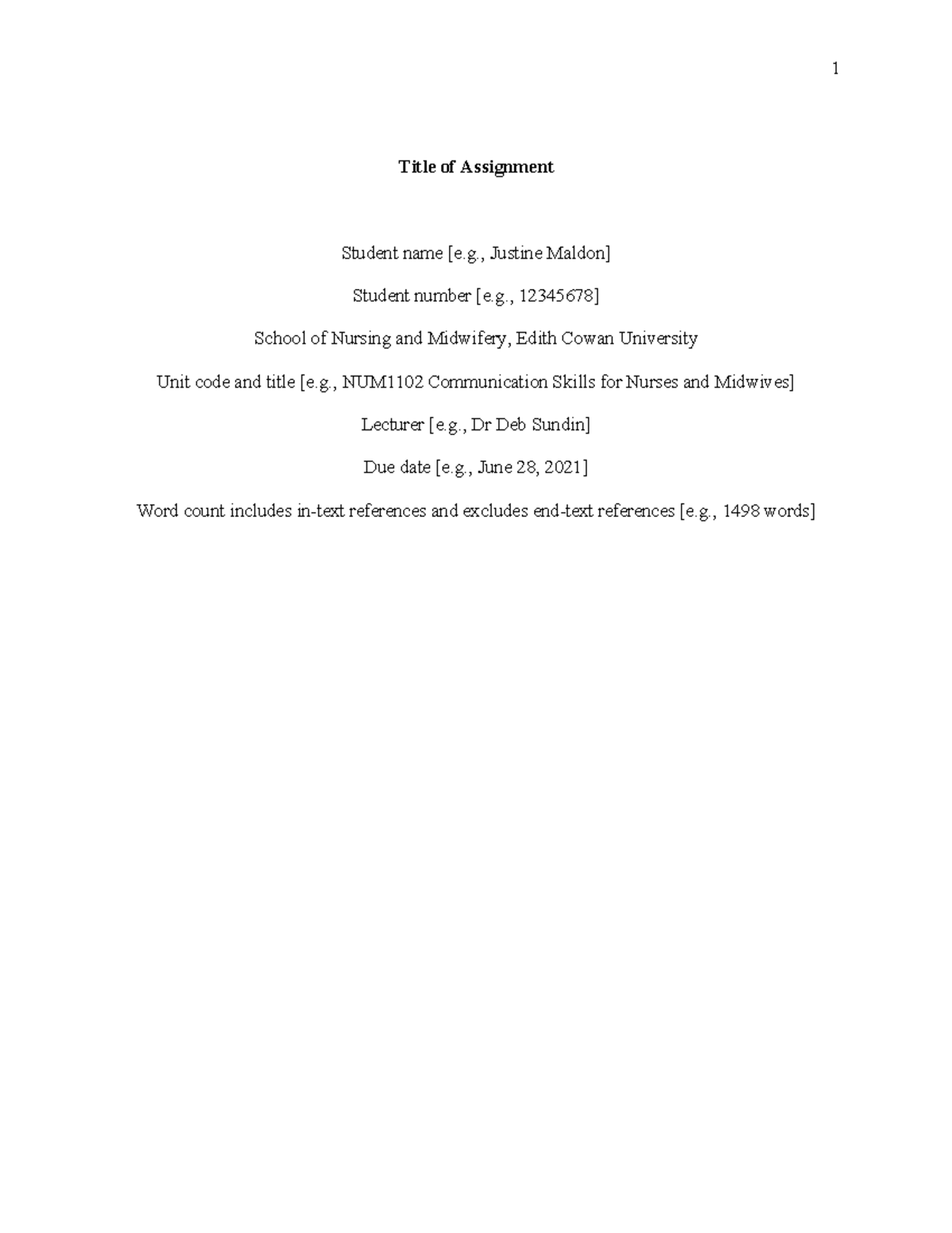 SNM Assignment Template APA7 22 1 - Title of Assignment Student name [e ...