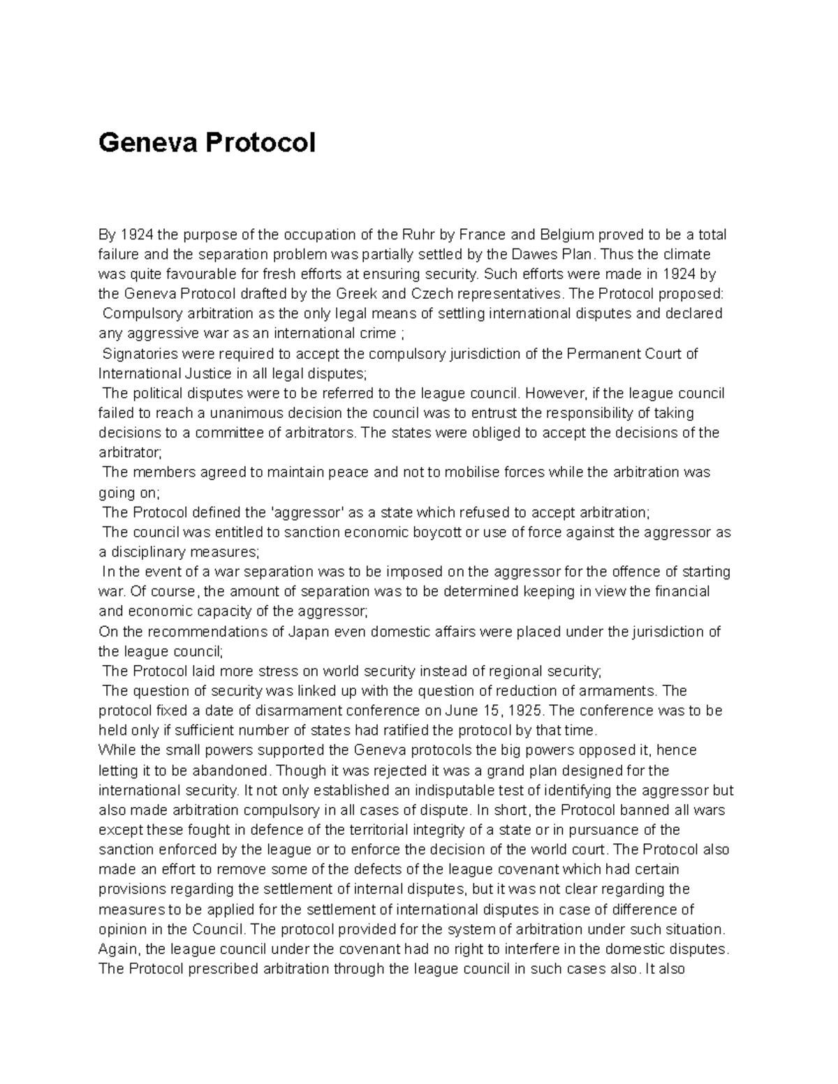 Geneva protocol - Geneva Protocol By 1924 the purpose of the occupation ...