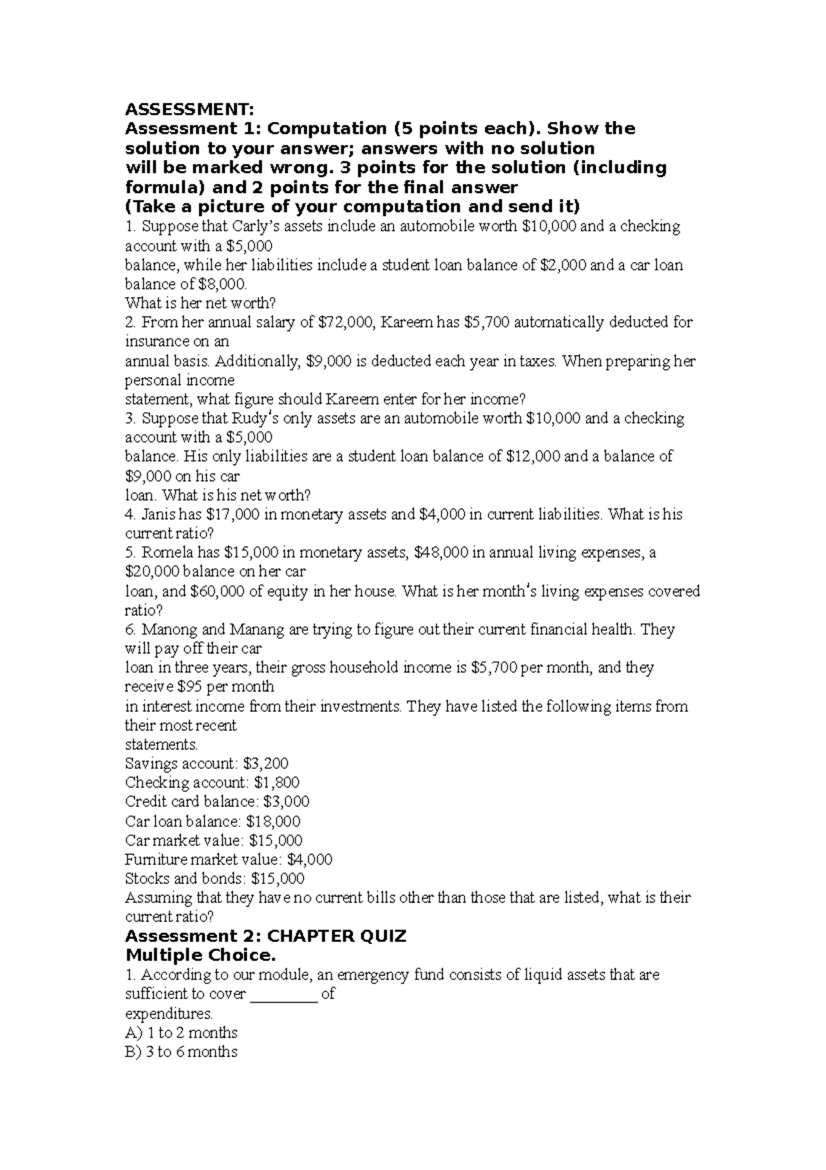 Practice activity for chapter 2 of business finance - ASSESSMENT ...