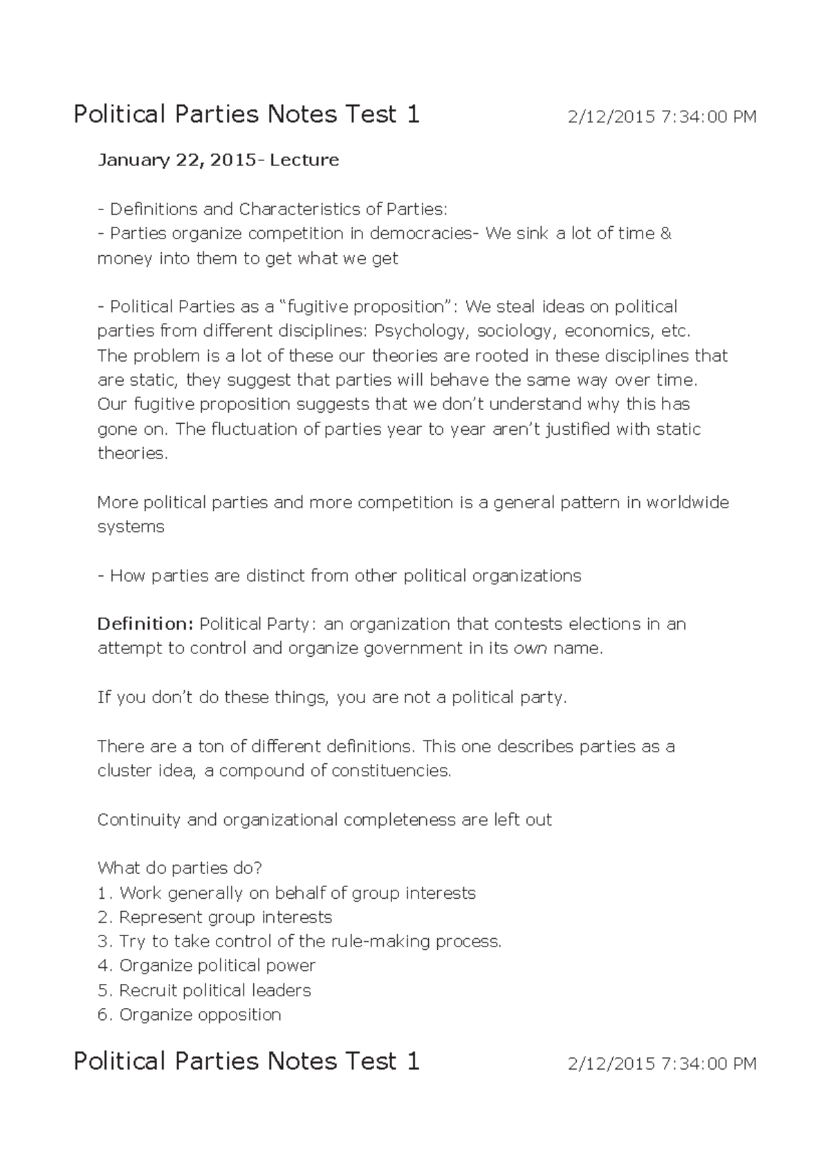 Political Parties Notes - The problem is a lot of these our theories ...