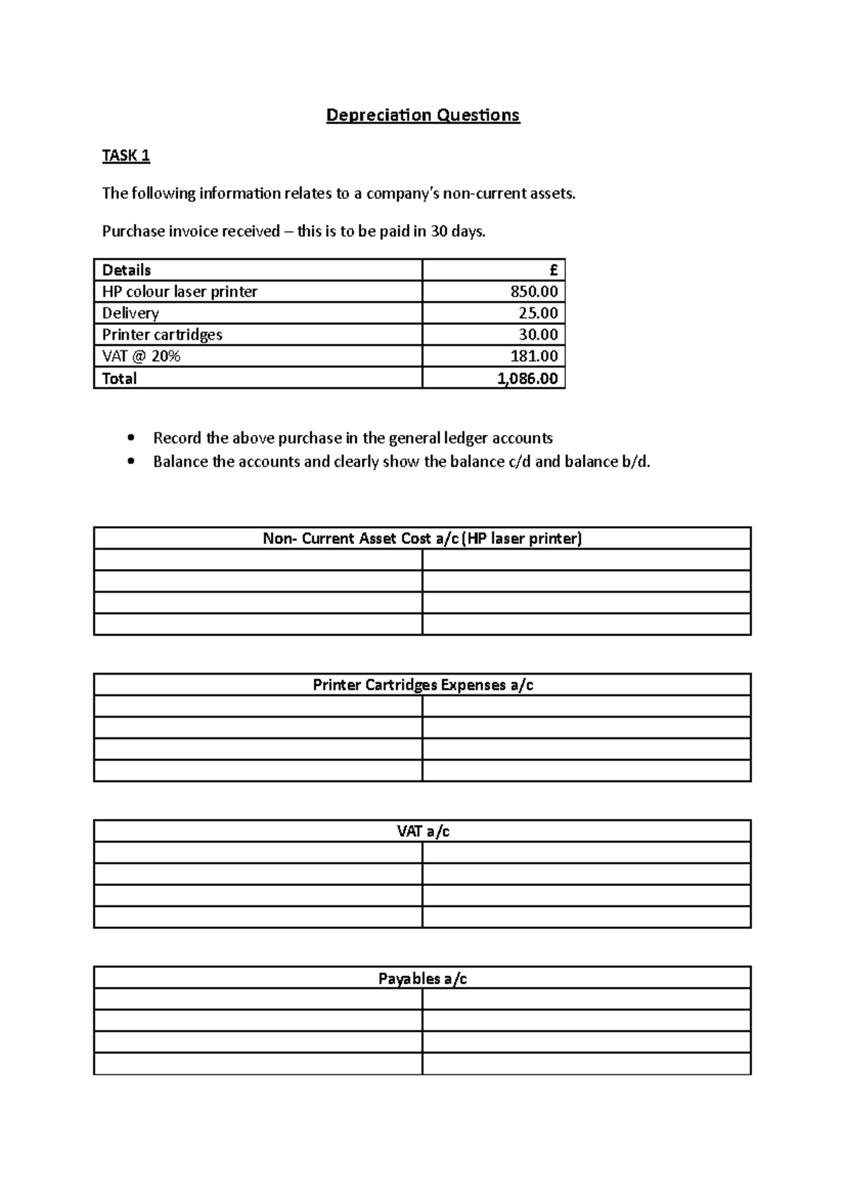 Depreciation questions - Depreciation Questions TASK 1 The following ...