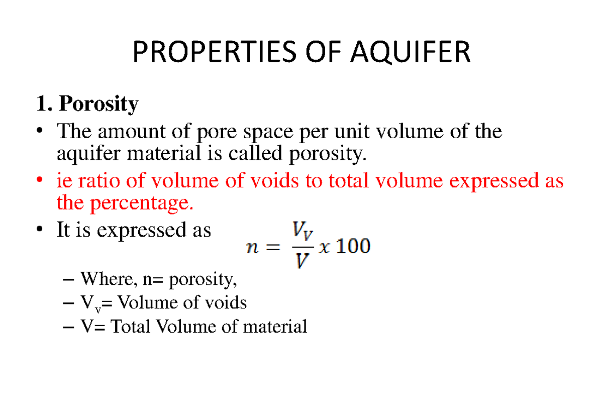 Aquifier Properties - It's lecture note - PROPERTIES OF AQUIFER 1 ...