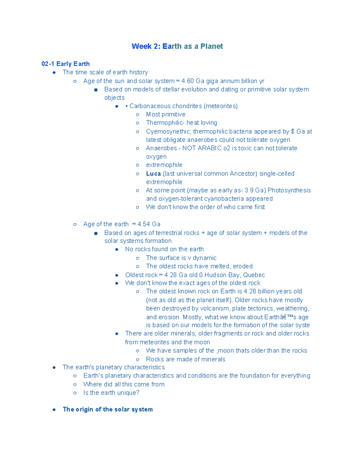 ENV100, sept21 - lectue - Week 2: Ea rth as a Planet 02-1 Early Earth ...