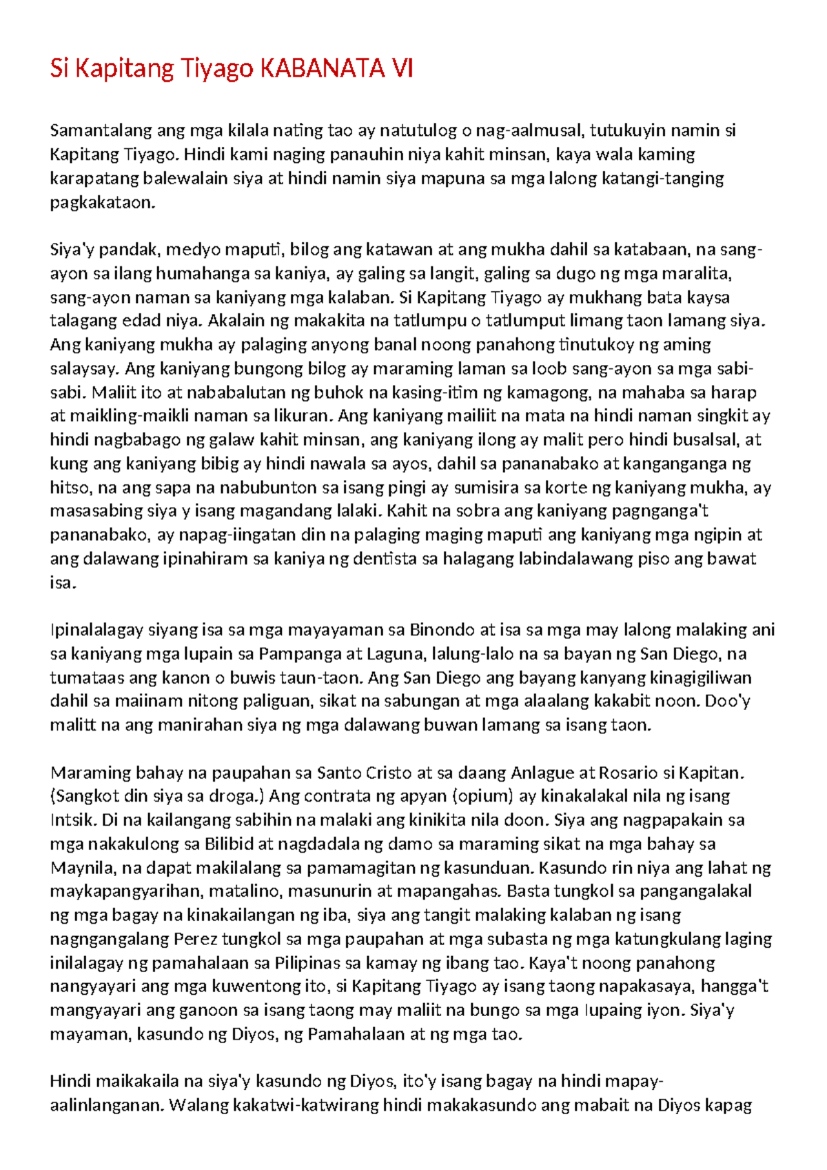 Kabanata 5dfded - Si Kapitang Tiyago KABANATA VI Samantalang ang mga ...