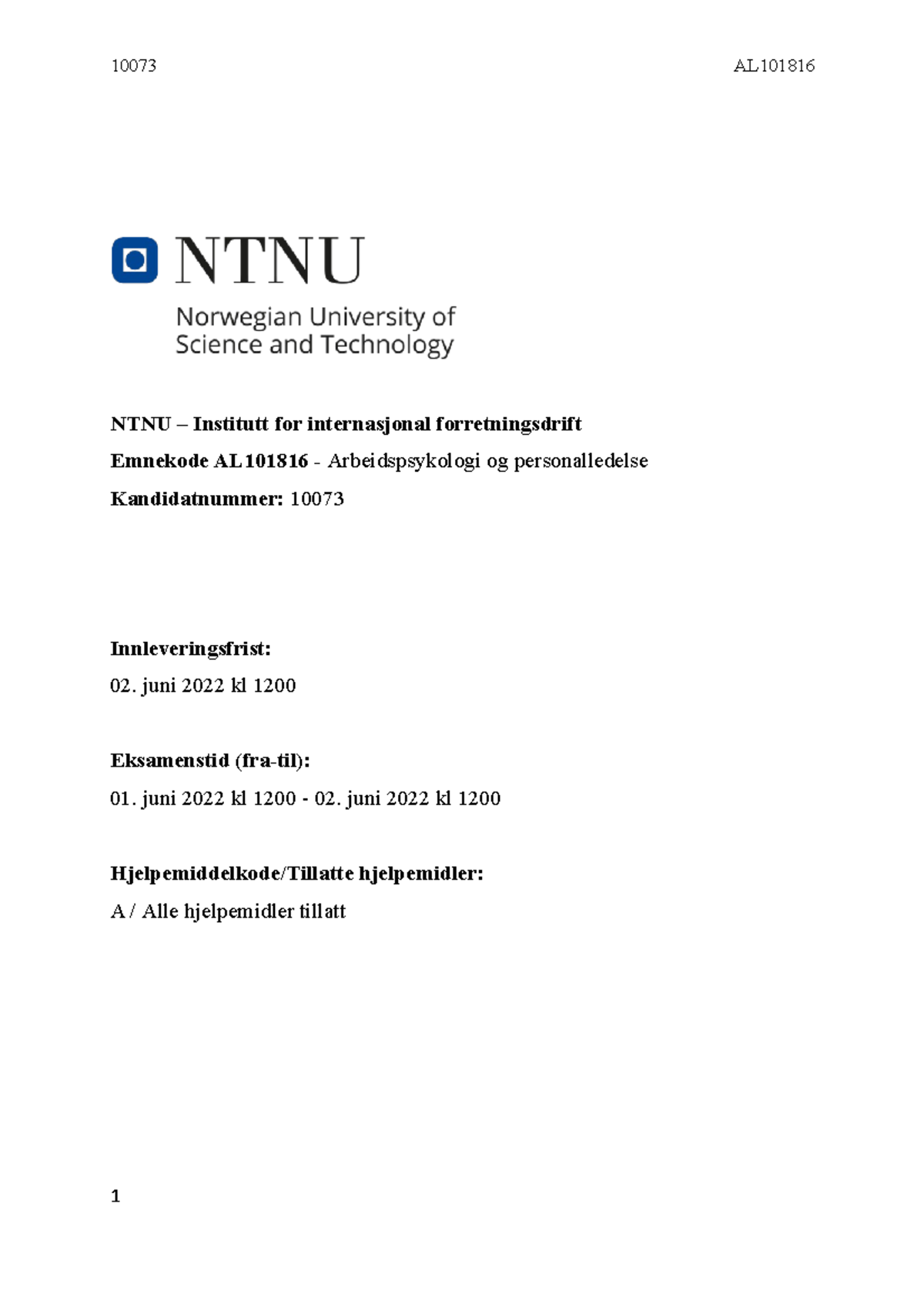 Eksamen - AL101816 - NTNU – Institutt for internasjonal ...