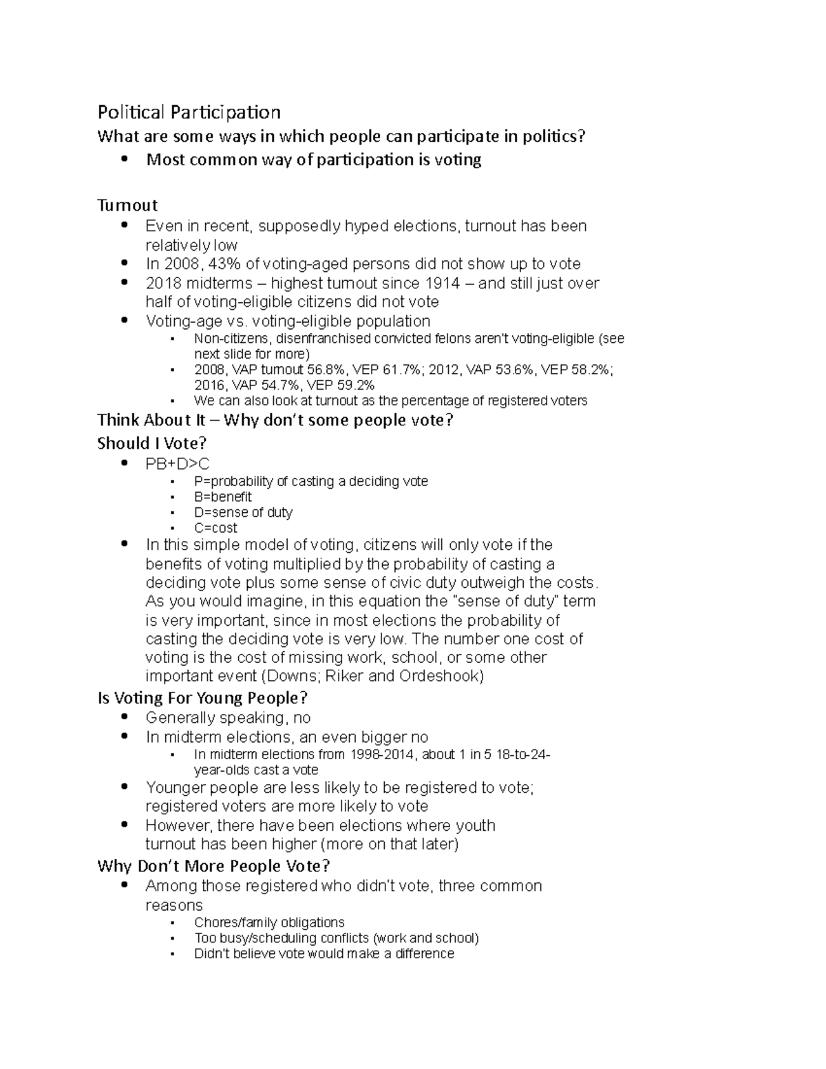 Unit 1 Lecture – Political Participation - Political Participation What ...