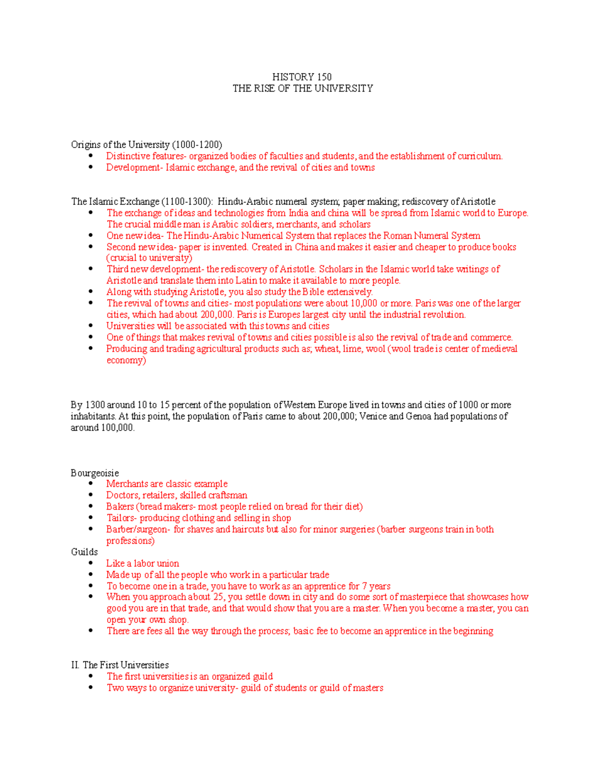 HISTORY 150 NOTES - HISTORY 150 THE RISE OF THE UNIVERSITY Origins of ...