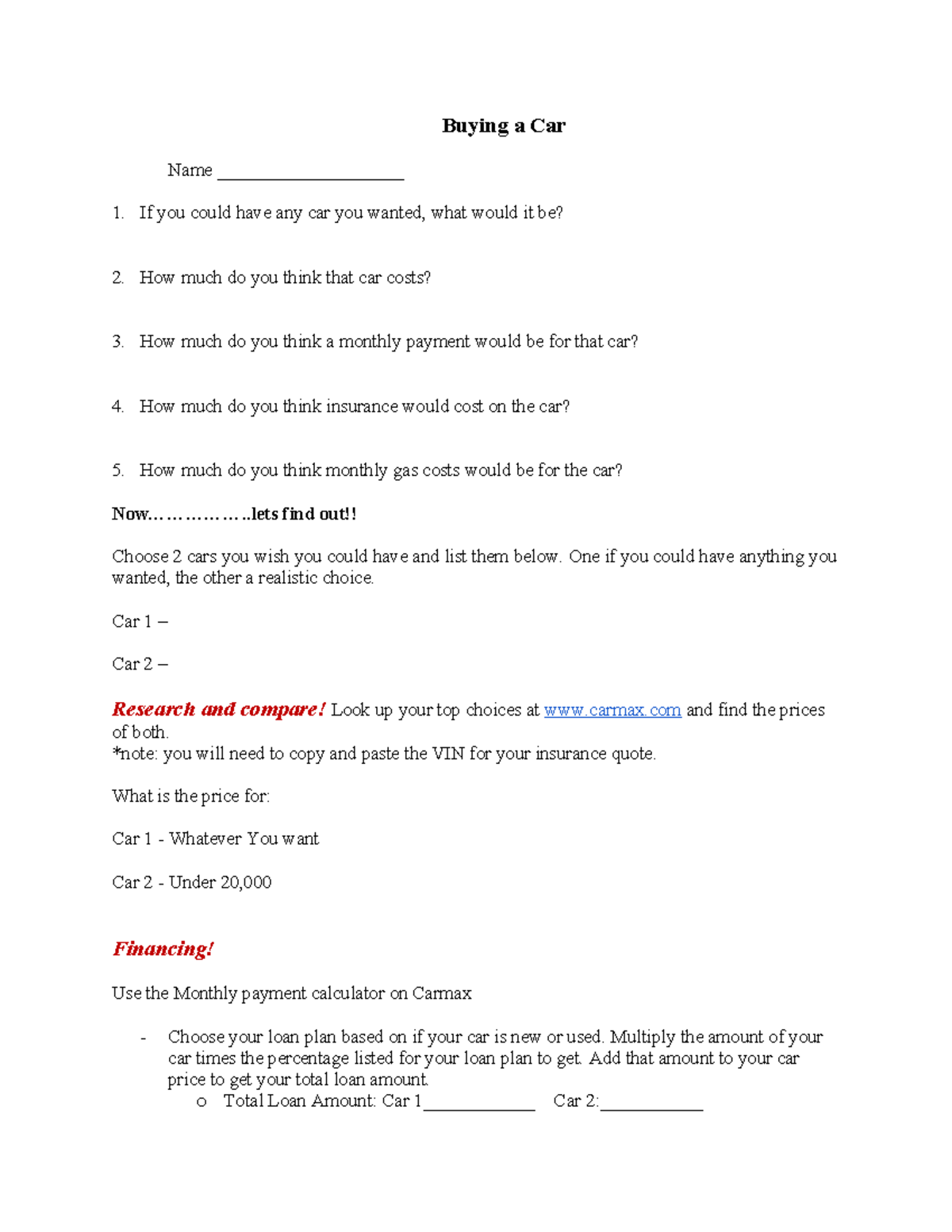 Kaliyah Wright - Lets Buy a Car Project - Buying a Car Name ...