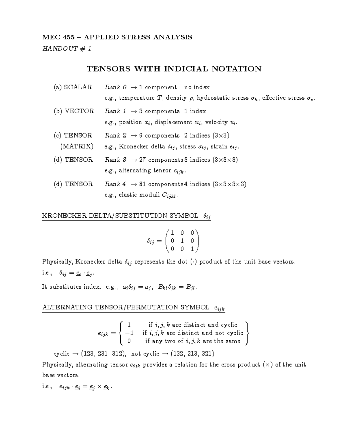 Ho1 Indicial - Handout from class, from Dr. Toshio Nakamura - MEC 455 { APPLIED STRESS ANALYSIS ...