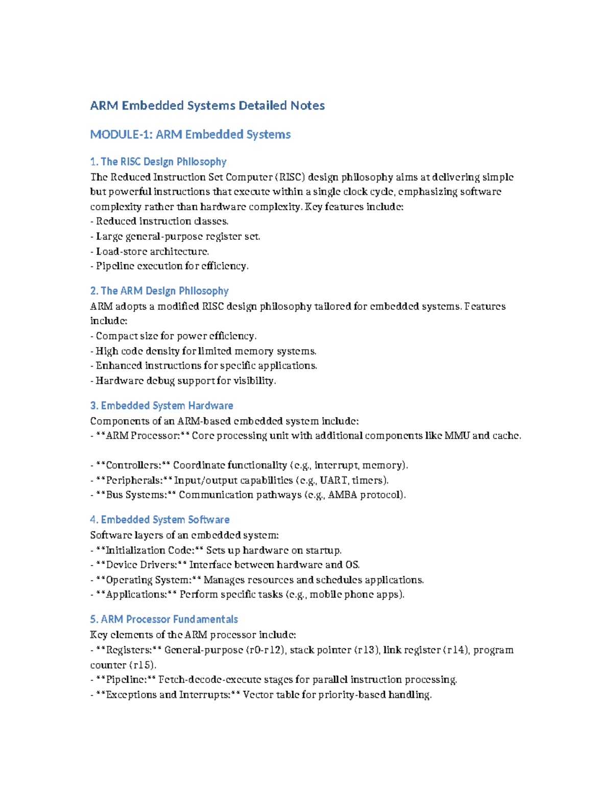 Arm Embedded Systems Notes Arm Embedded Systems Detailed Notes Module 1 Arm Embedded Systems
