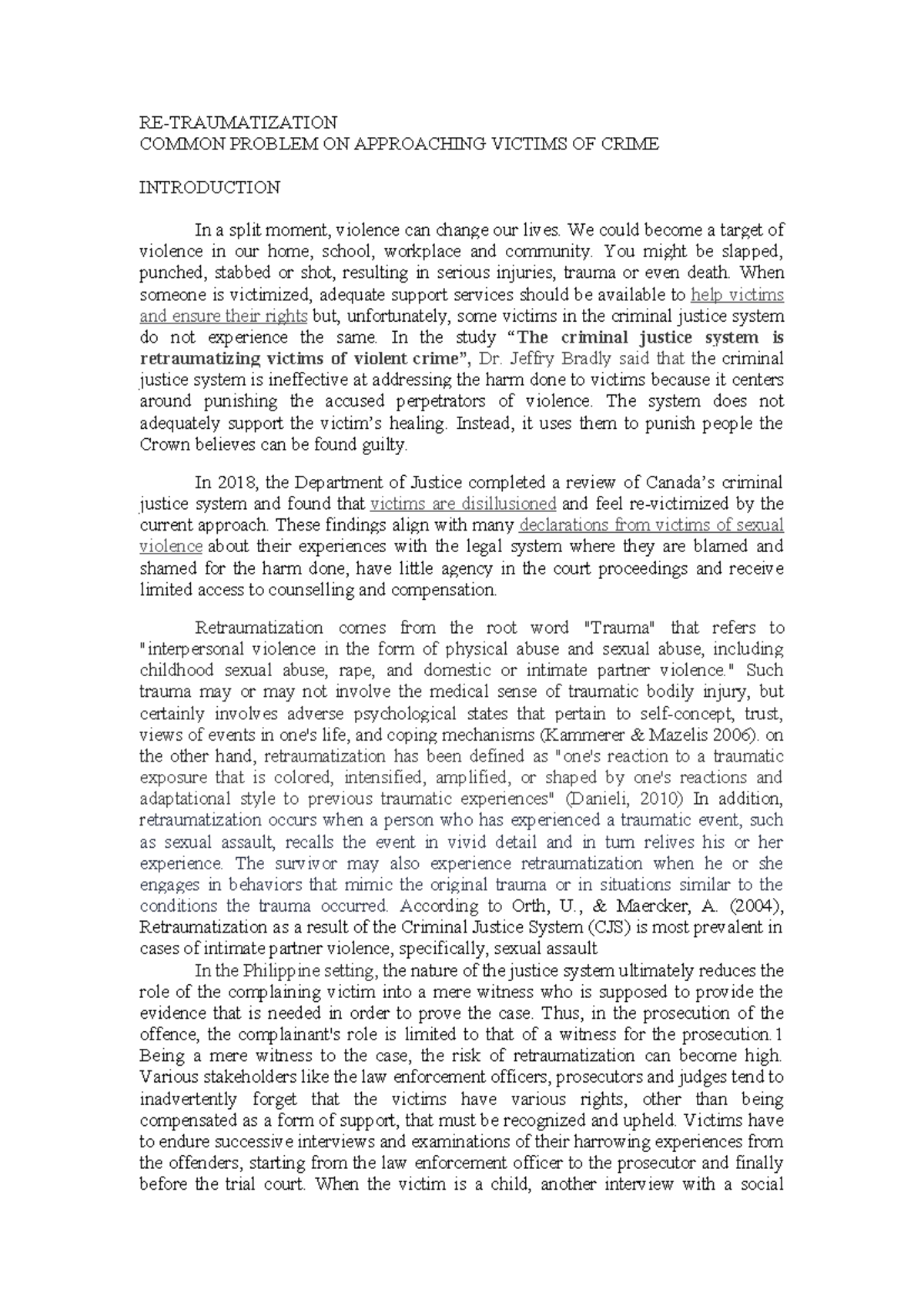 Retraumatization - Victimology - RE-TRAUMATIZATION COMMON PROBLEM ON ...