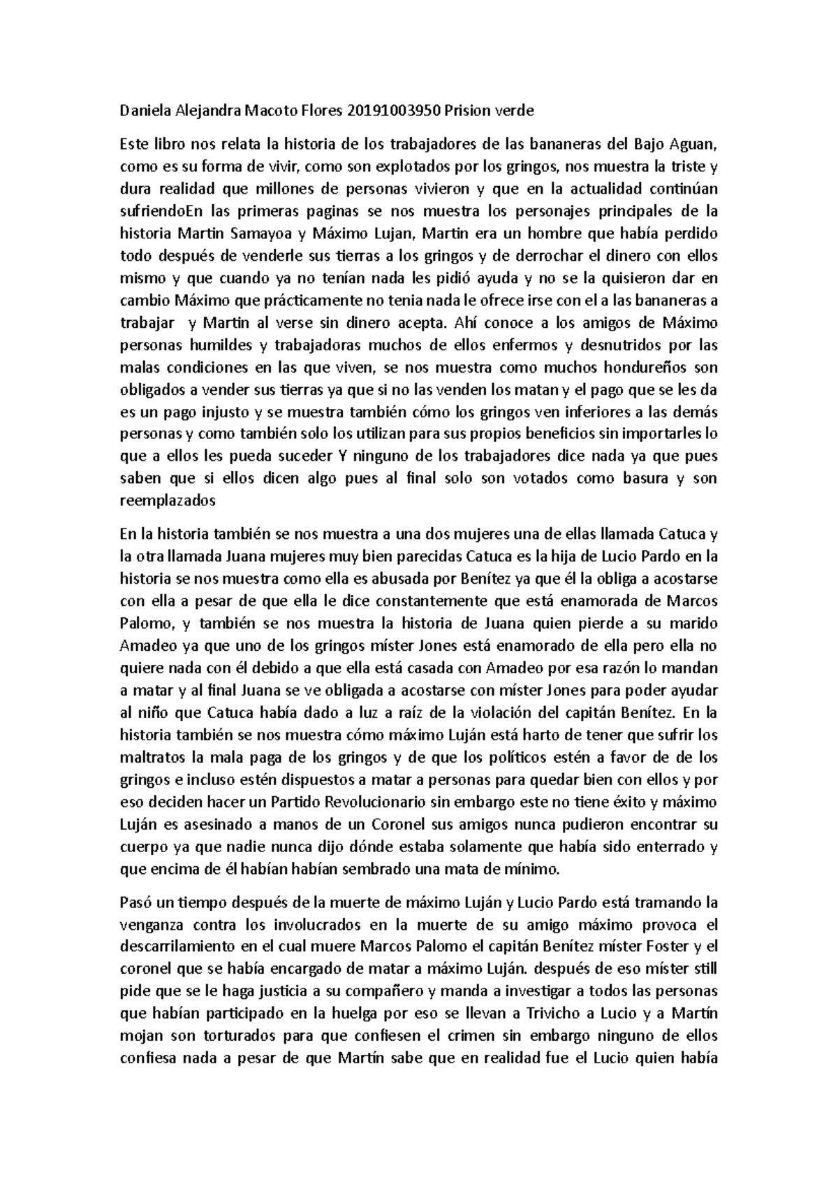 Prision verde Resumen - Daniela Alejandra Macoto Flores 20191003950 ...