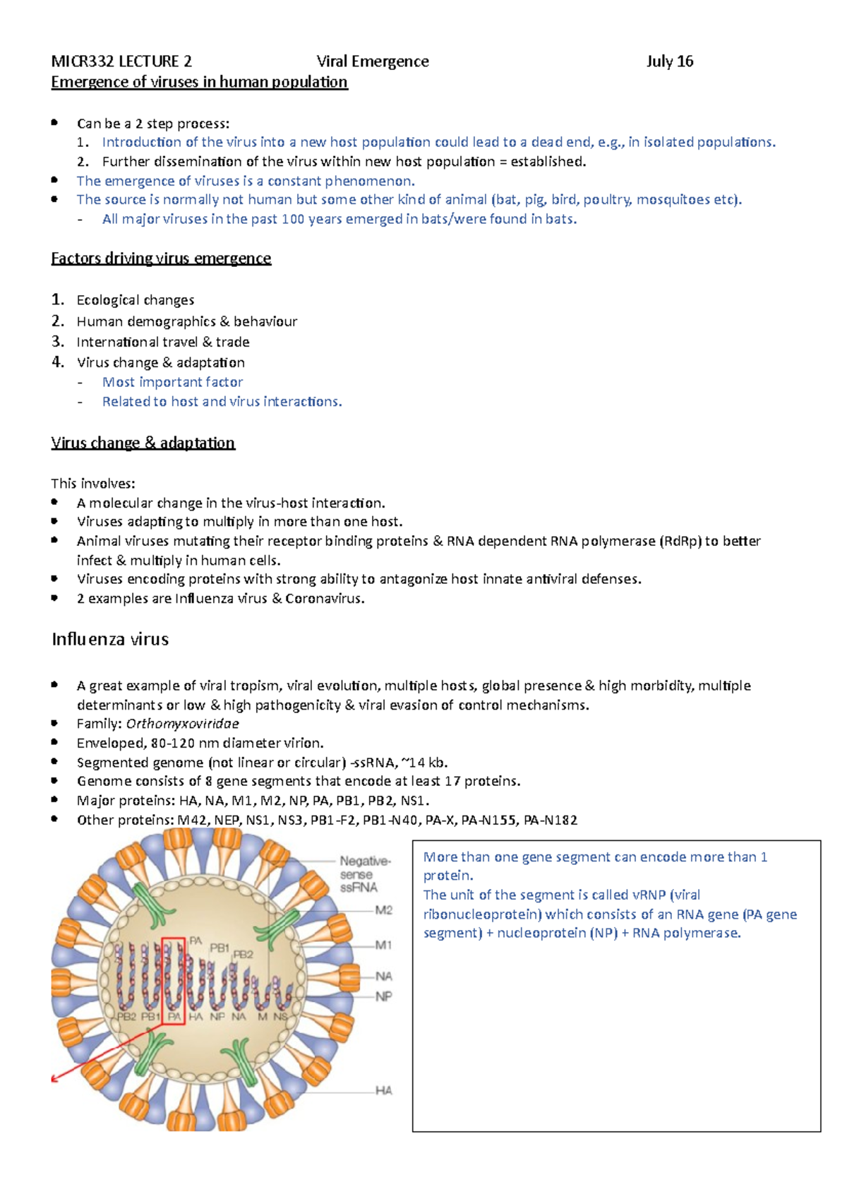 L2 - Lecture notes 2 - Emergence of viruses in human population Can be ...