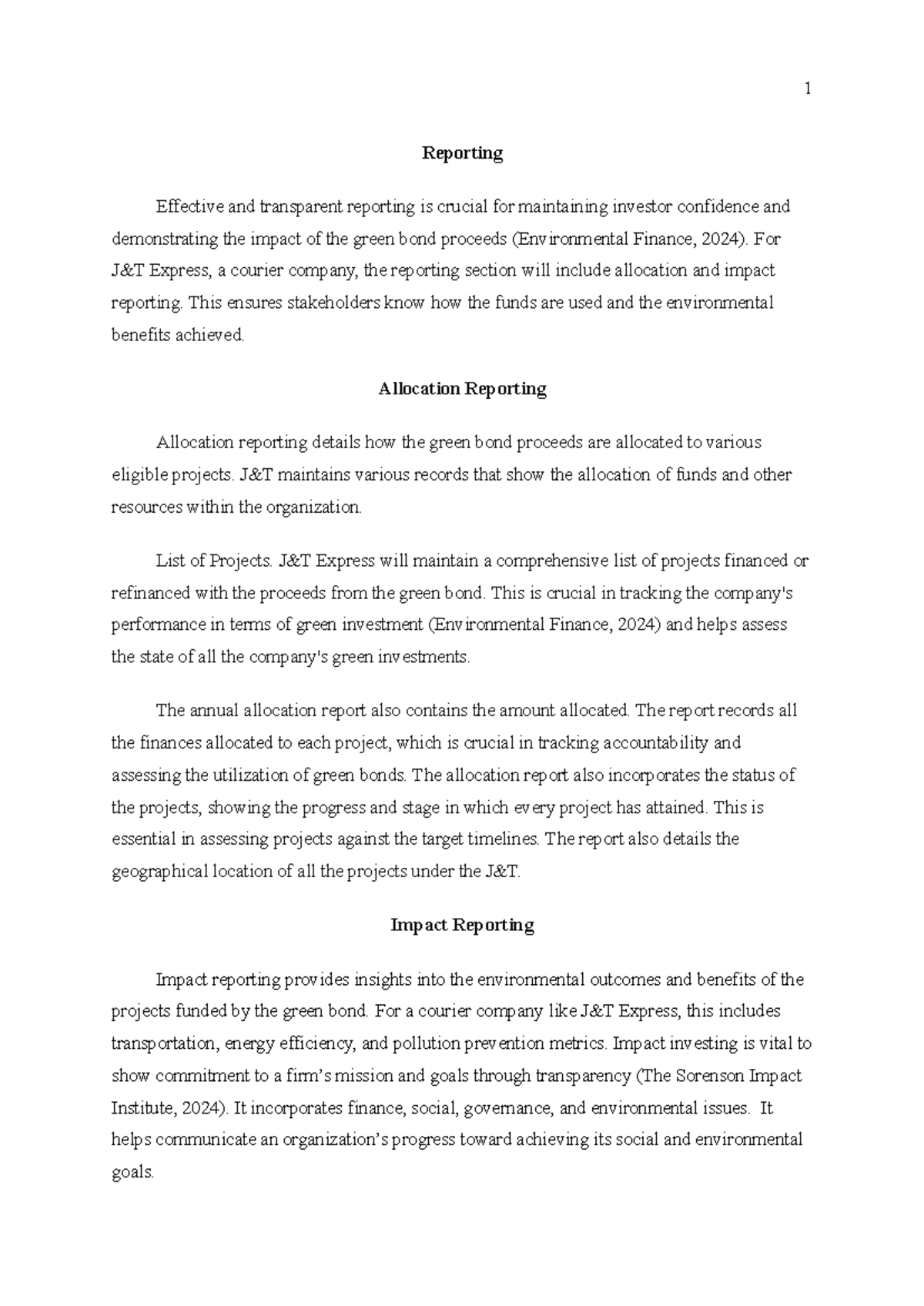 J&T Greenbond Reporting - 1 Reporting Effective and transparent ...